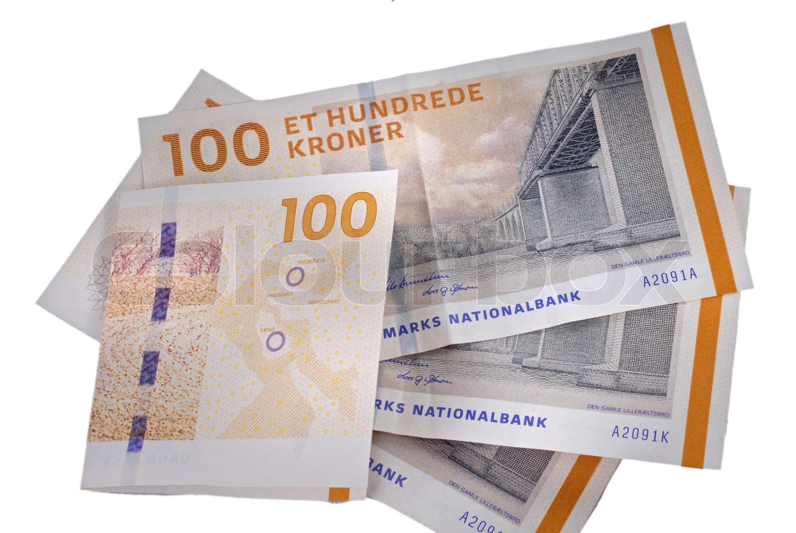 Danish currency. 100 bill notes. 400 dkr | Stock image | Colourbox