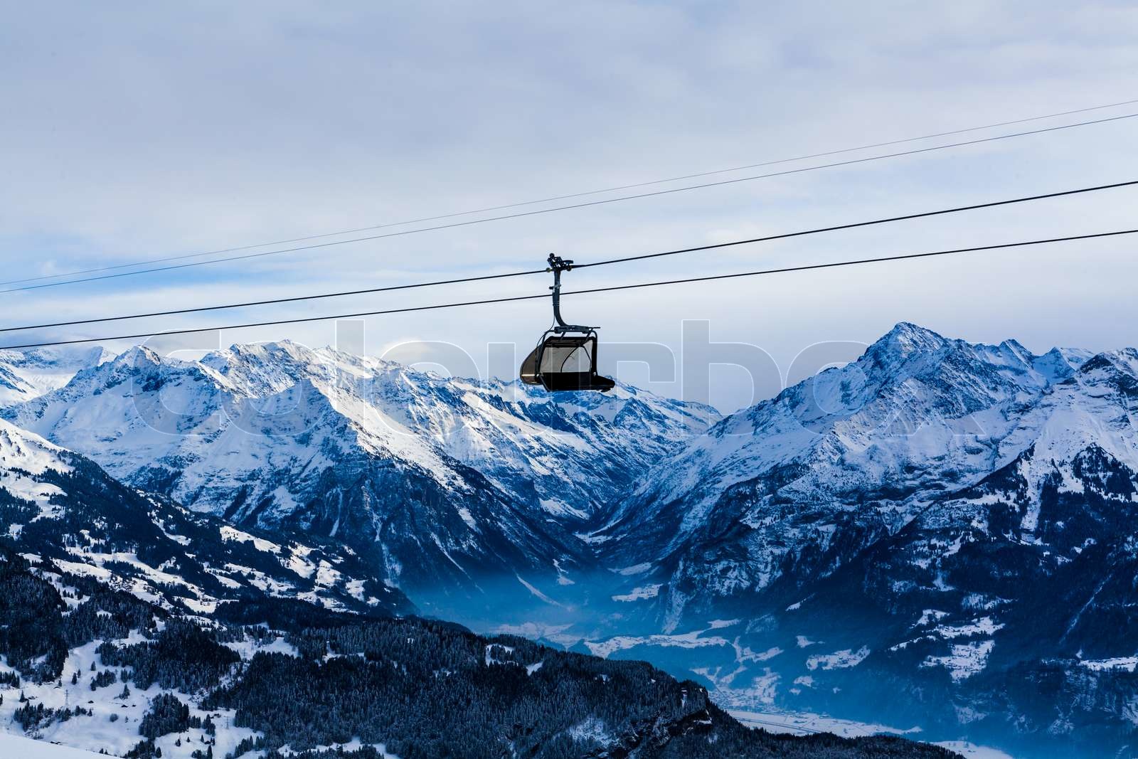 Mountains ski resort. Cable car. Winter in the swiss alps. mountain ...