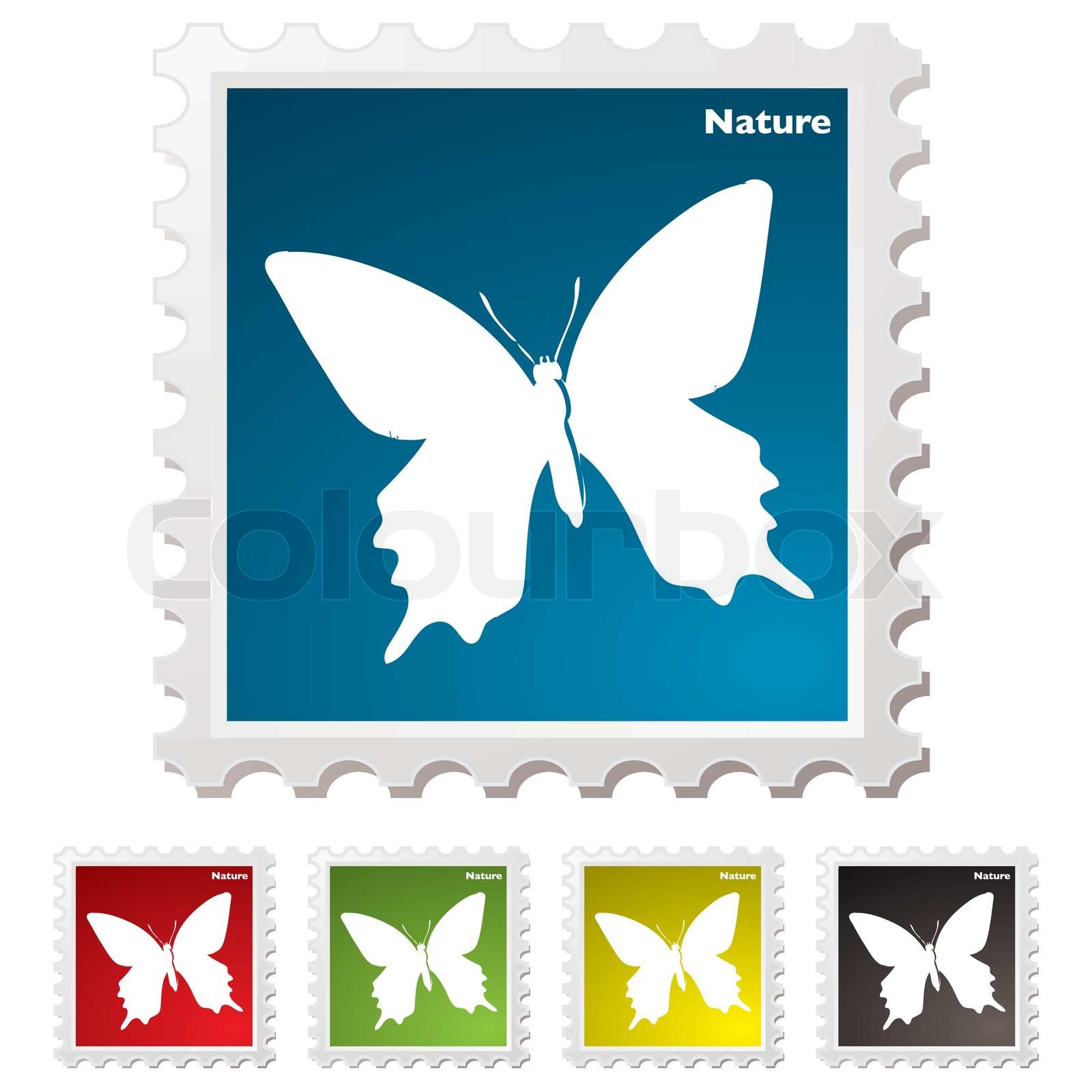 Nature inspired white butterfly postage stamp illustration | Stock ...