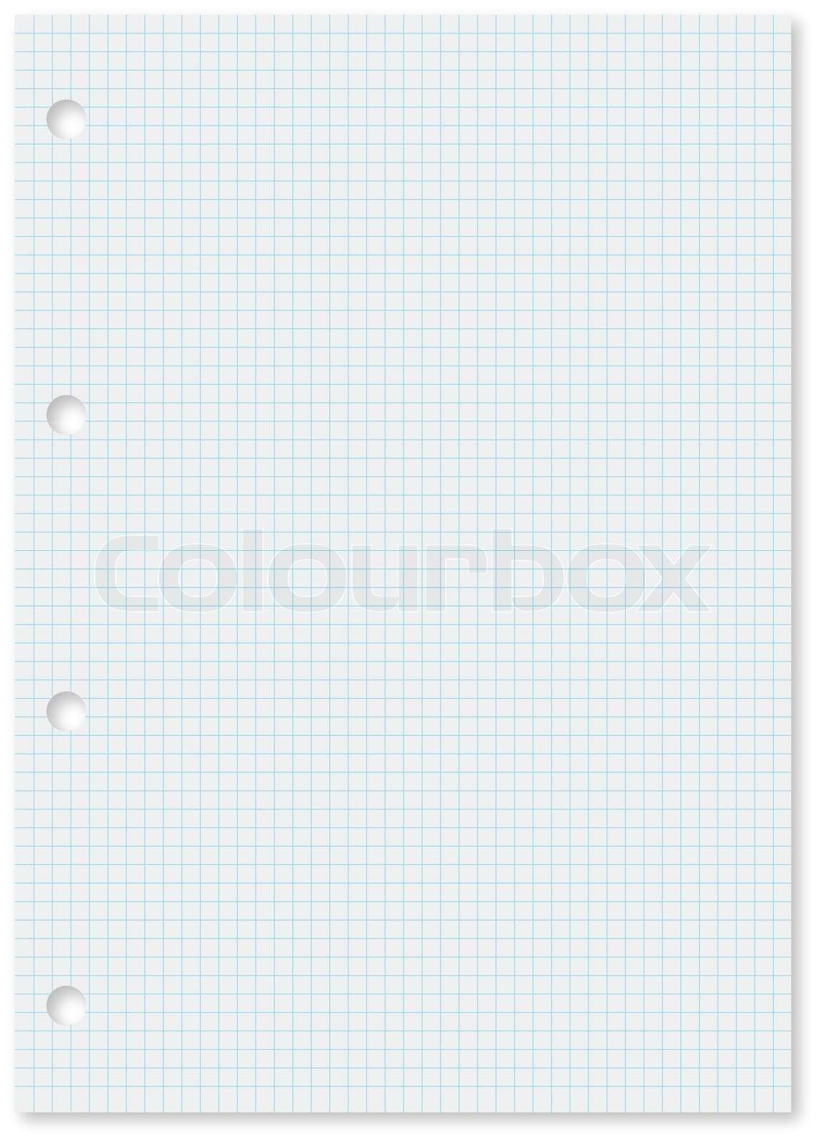 White sheet of graph paper with thin squares and holes in left side ...