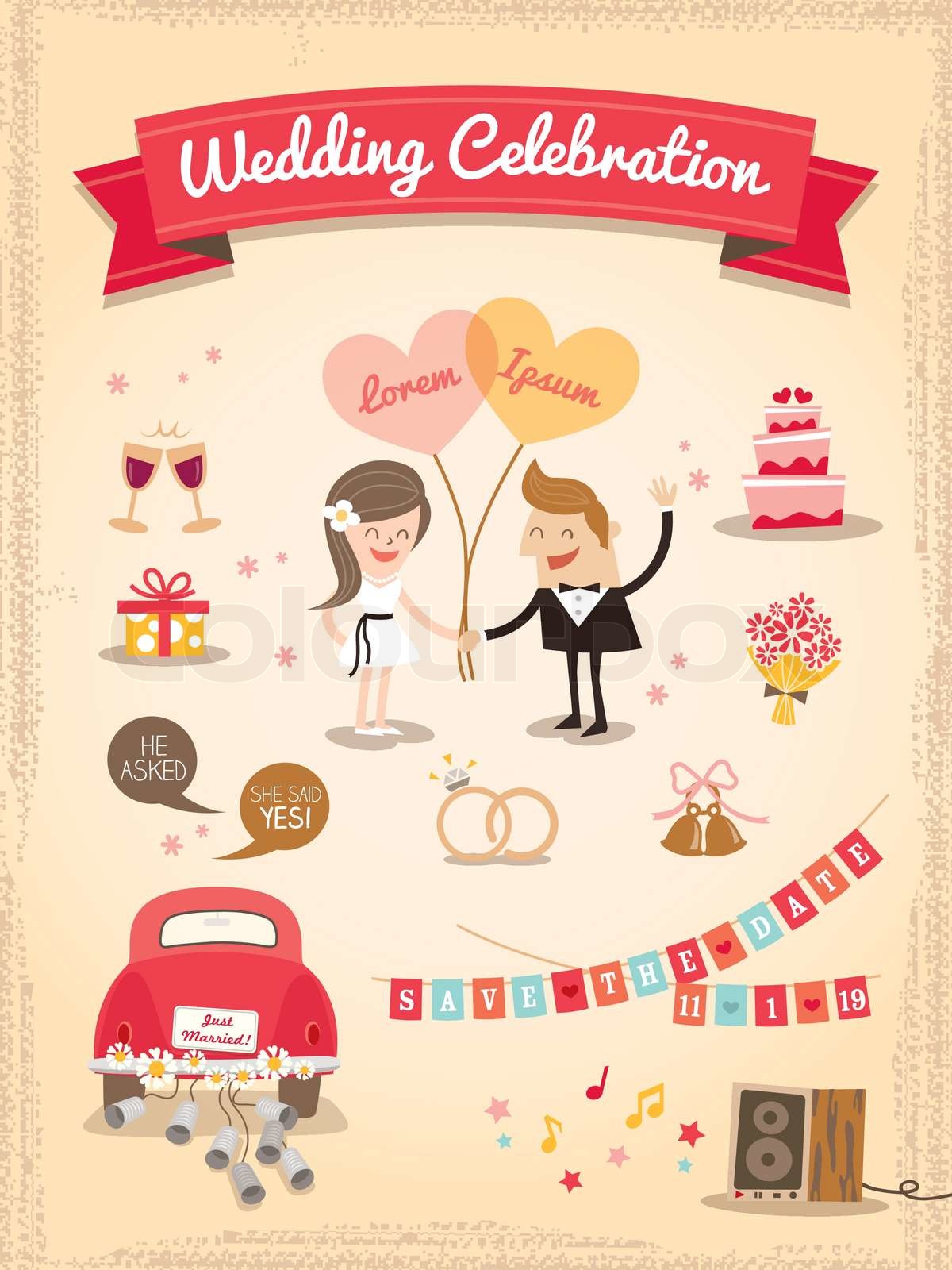 Set of Wedding cartoon design elements | Stock vector | Colourbox
