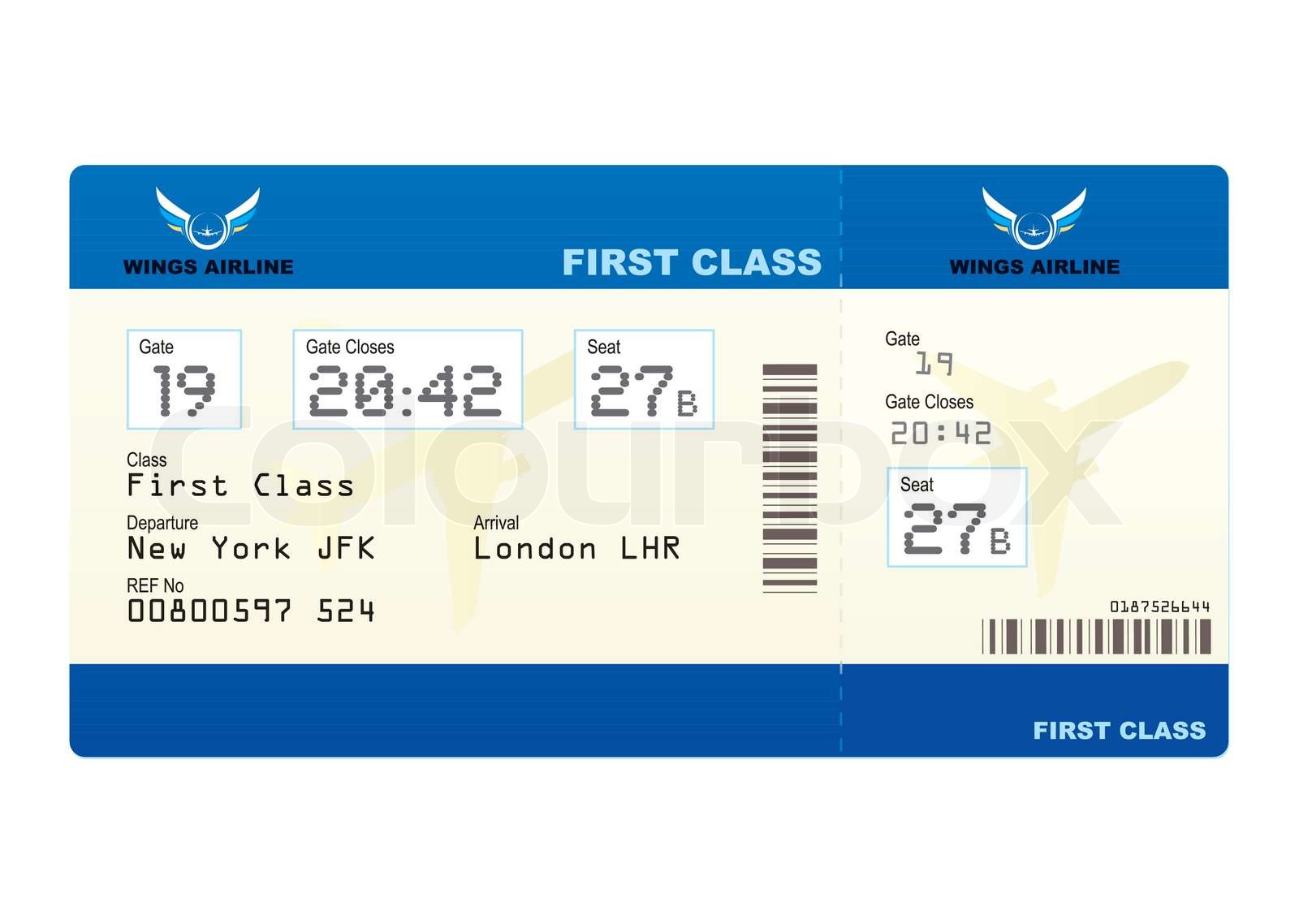 First Class Boarding Pass Or Plane Ticket With Destination Stock Vector Colourbox