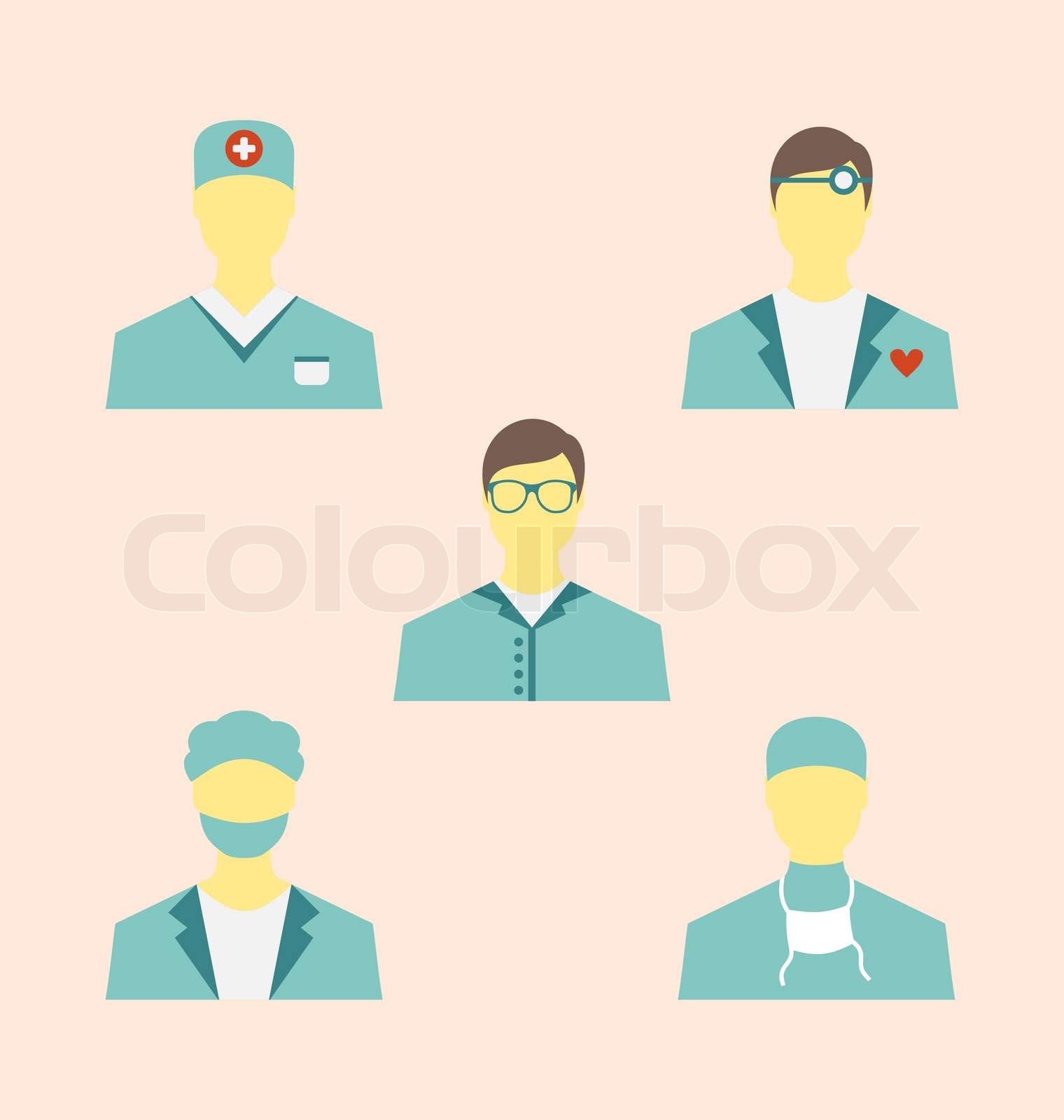 Icons set of medical employees in modern flat design style | Stock ...