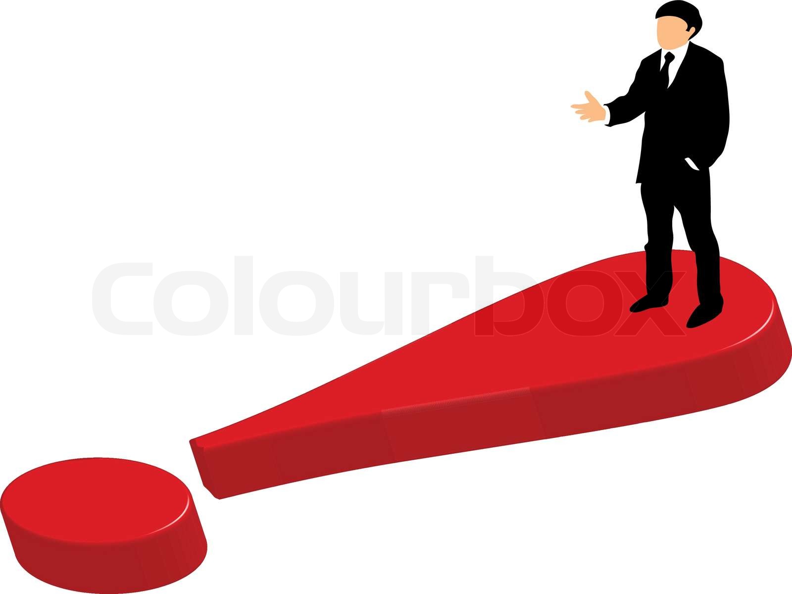 Business man standing on a big red exclamation mark | Stock vector ...