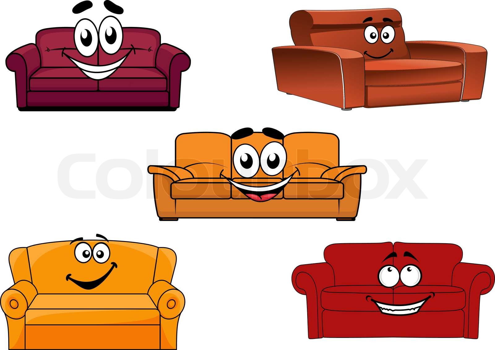 Colorful cartoon sofas and couches | Stock vector | Colourbox