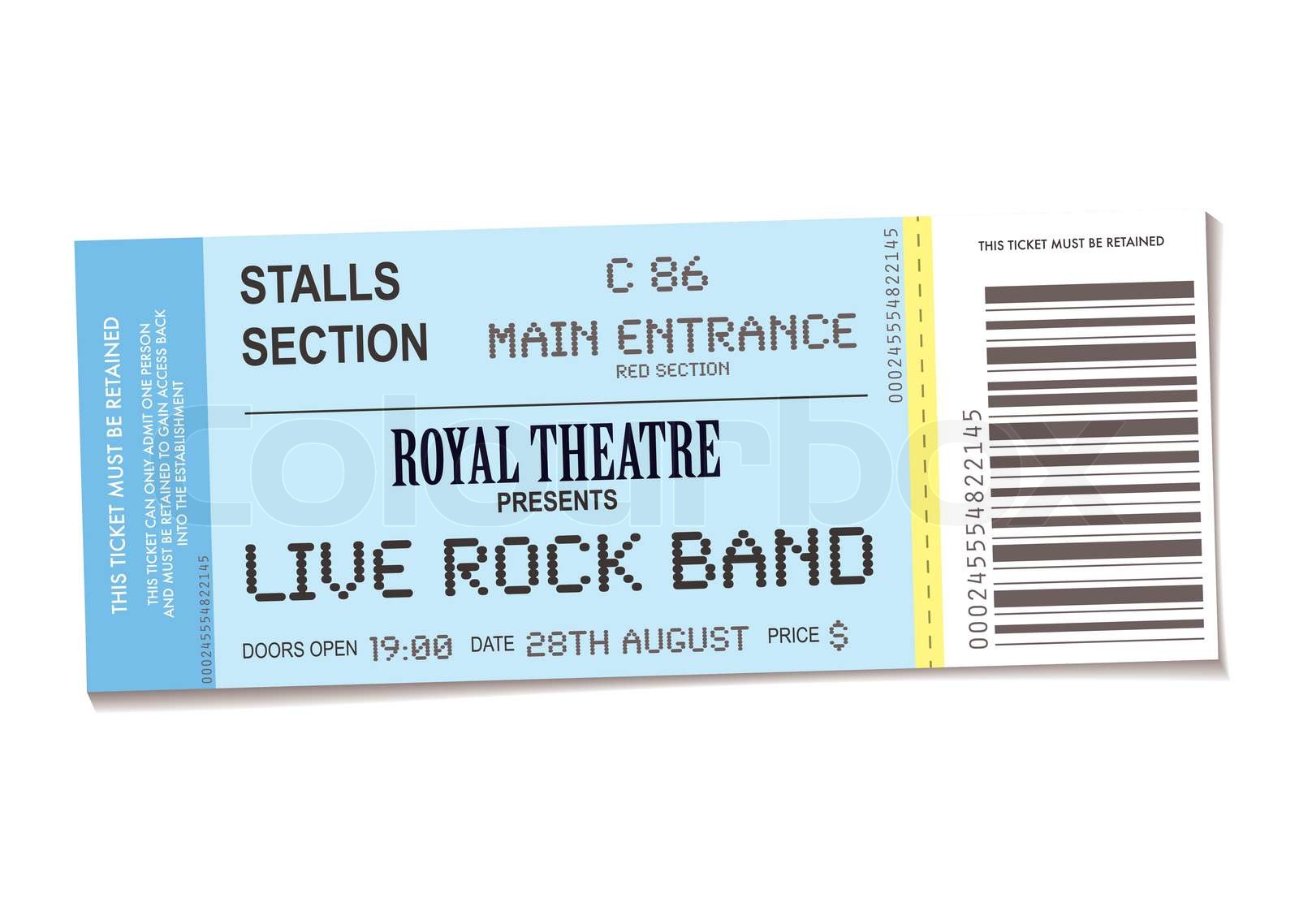 blue illustrated concert ticket with shadow and seat number | Stock ...