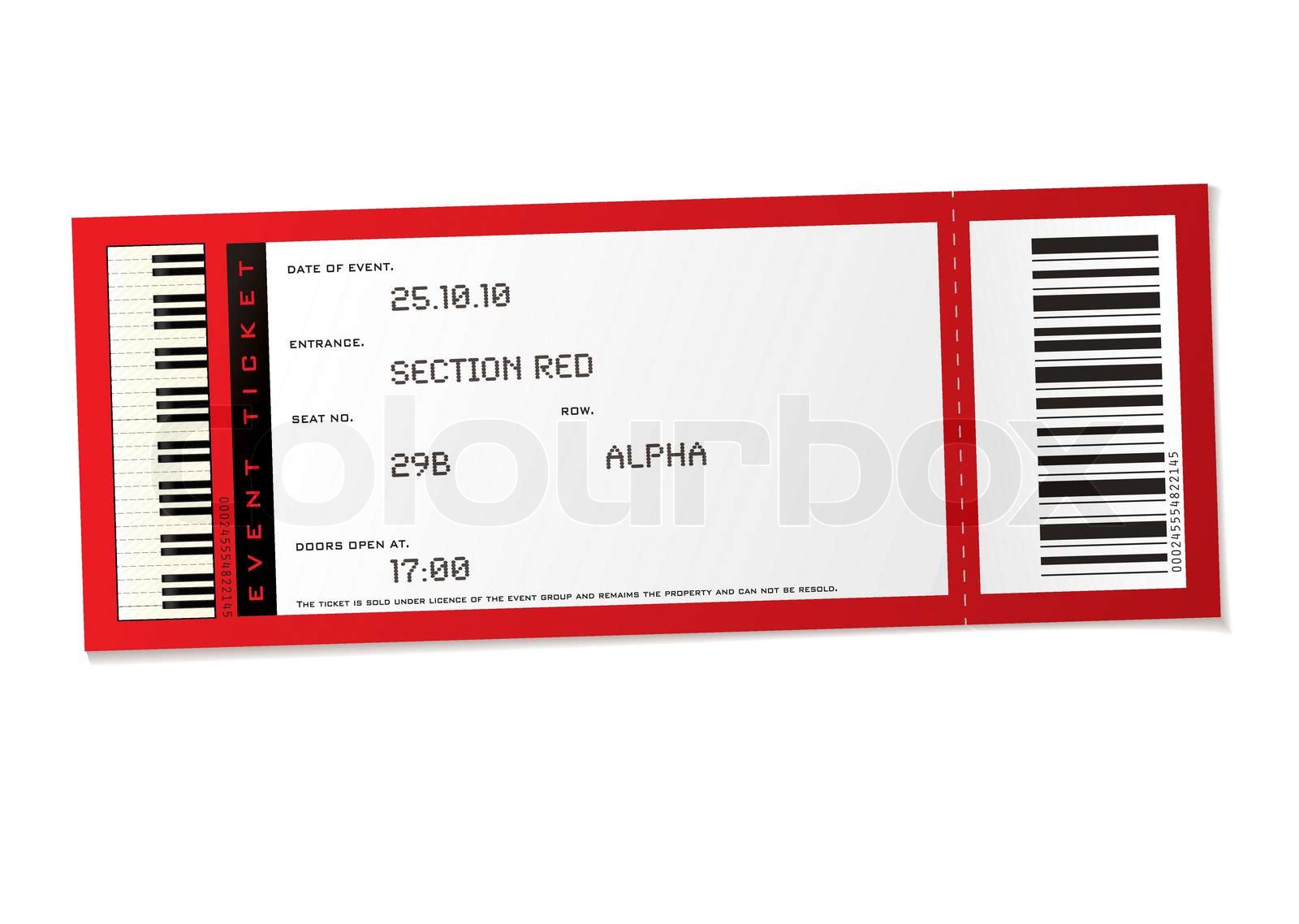 red concert event ticket with set number and bar code | Stock vector ...