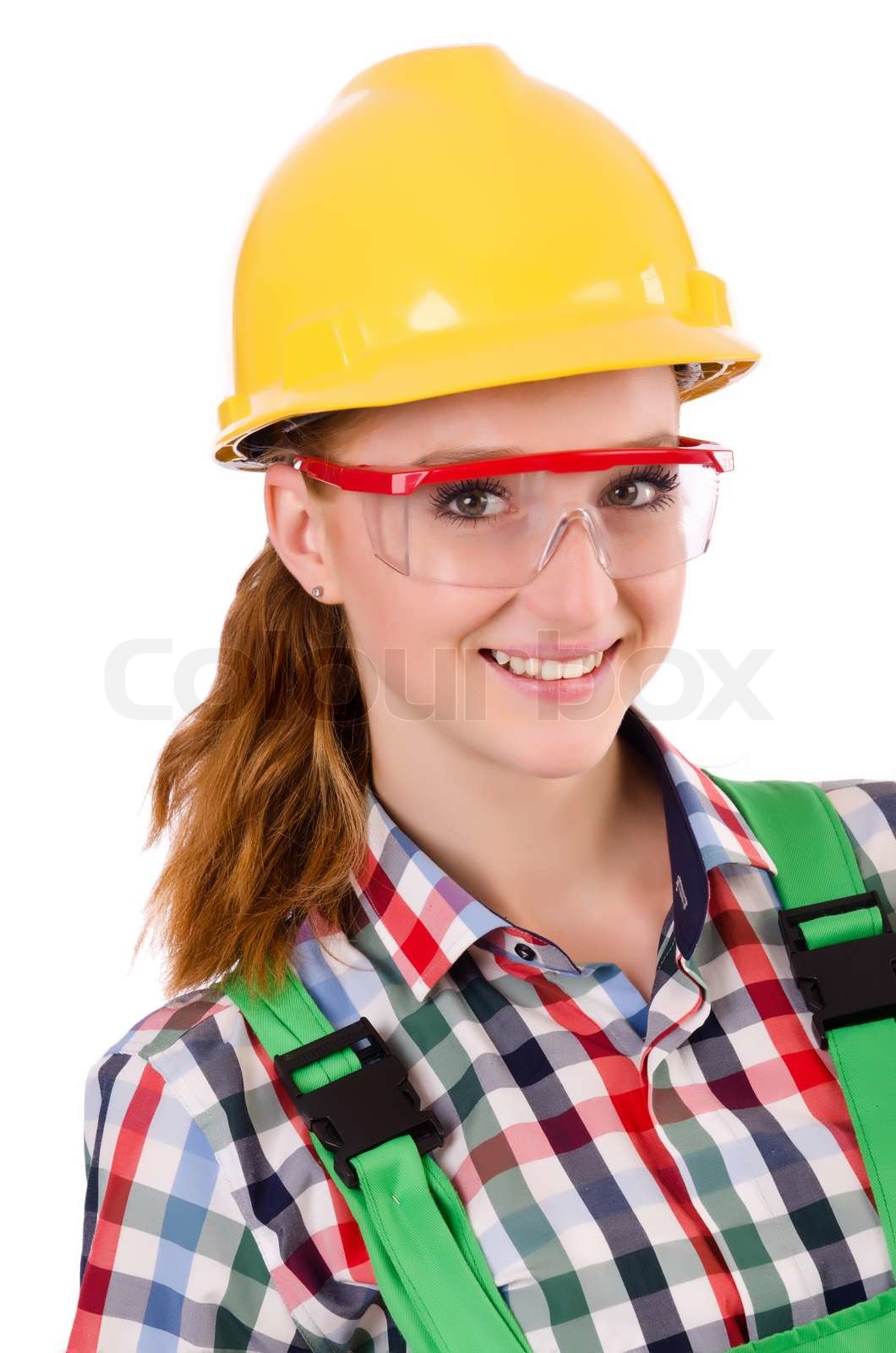 Woman with toolkit isolated on white | Stock image | Colourbox