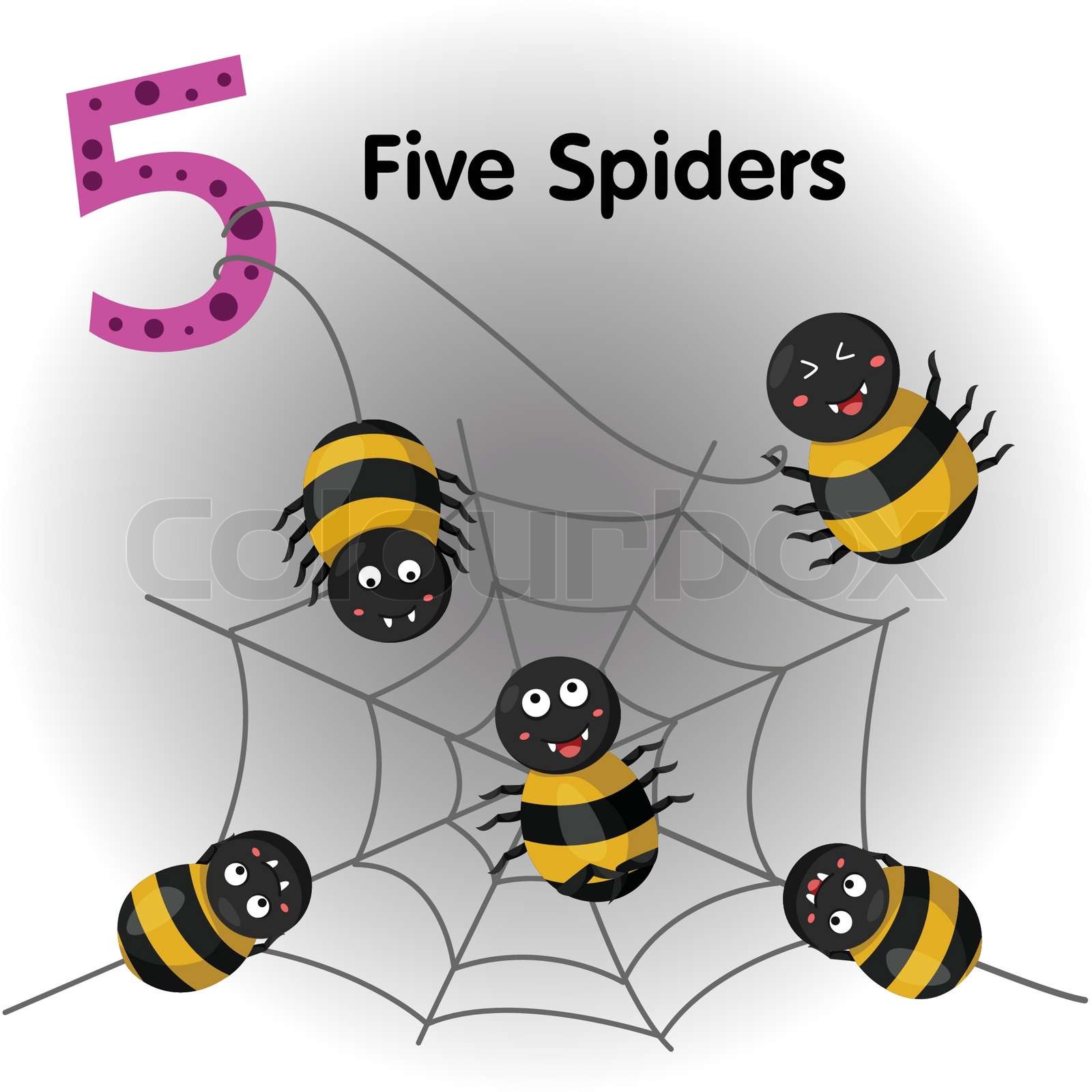 Illustrator of number five spiders | Stock vector | Colourbox