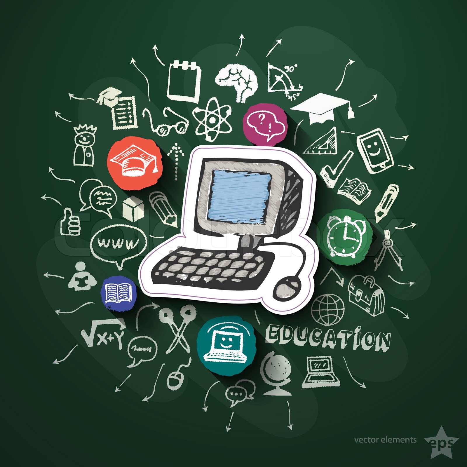 Education collage with icons on blackboard | Stock vector | Colourbox