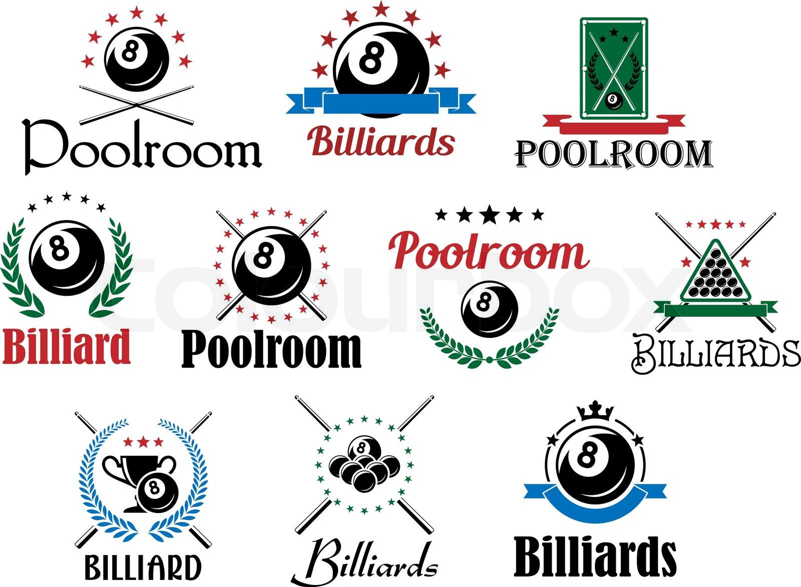 Billiard game emblems and symbols set | Stock vector | Colourbox