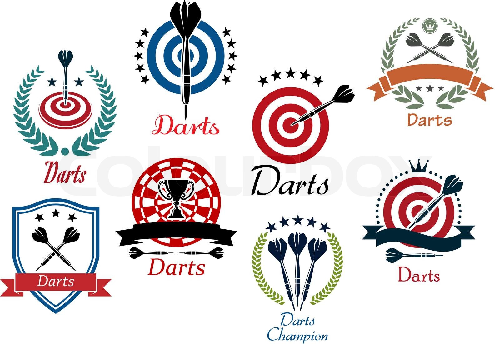 Darts sporting emblems, symbols and icons | Stock vector | Colourbox