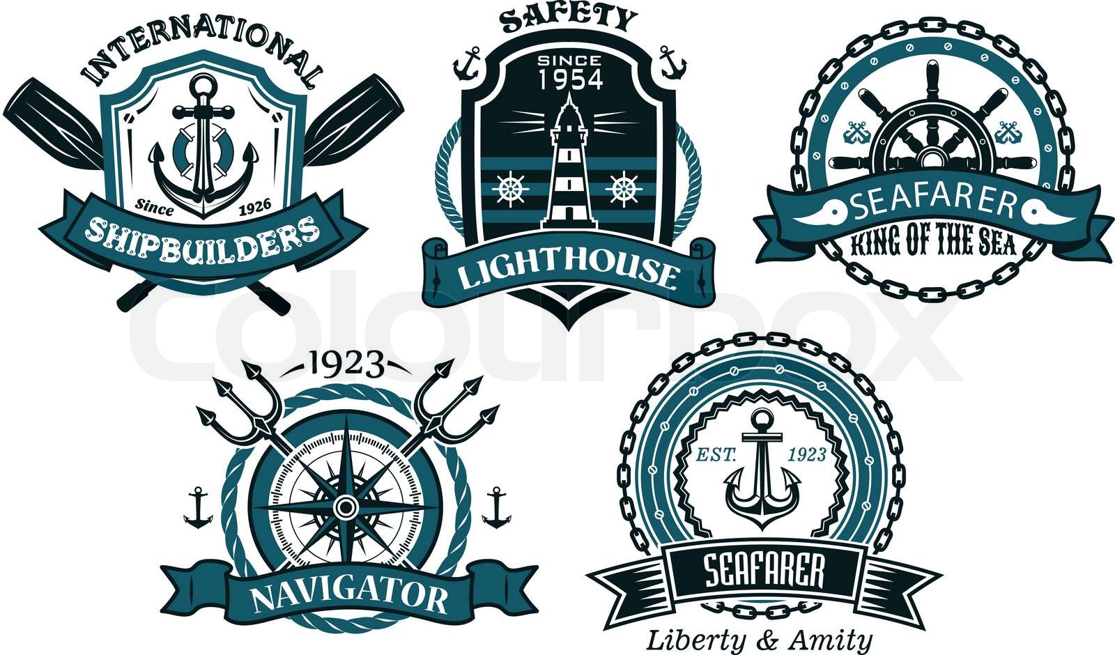Nautical badges and emblems set in heraldic style | Stock vector ...