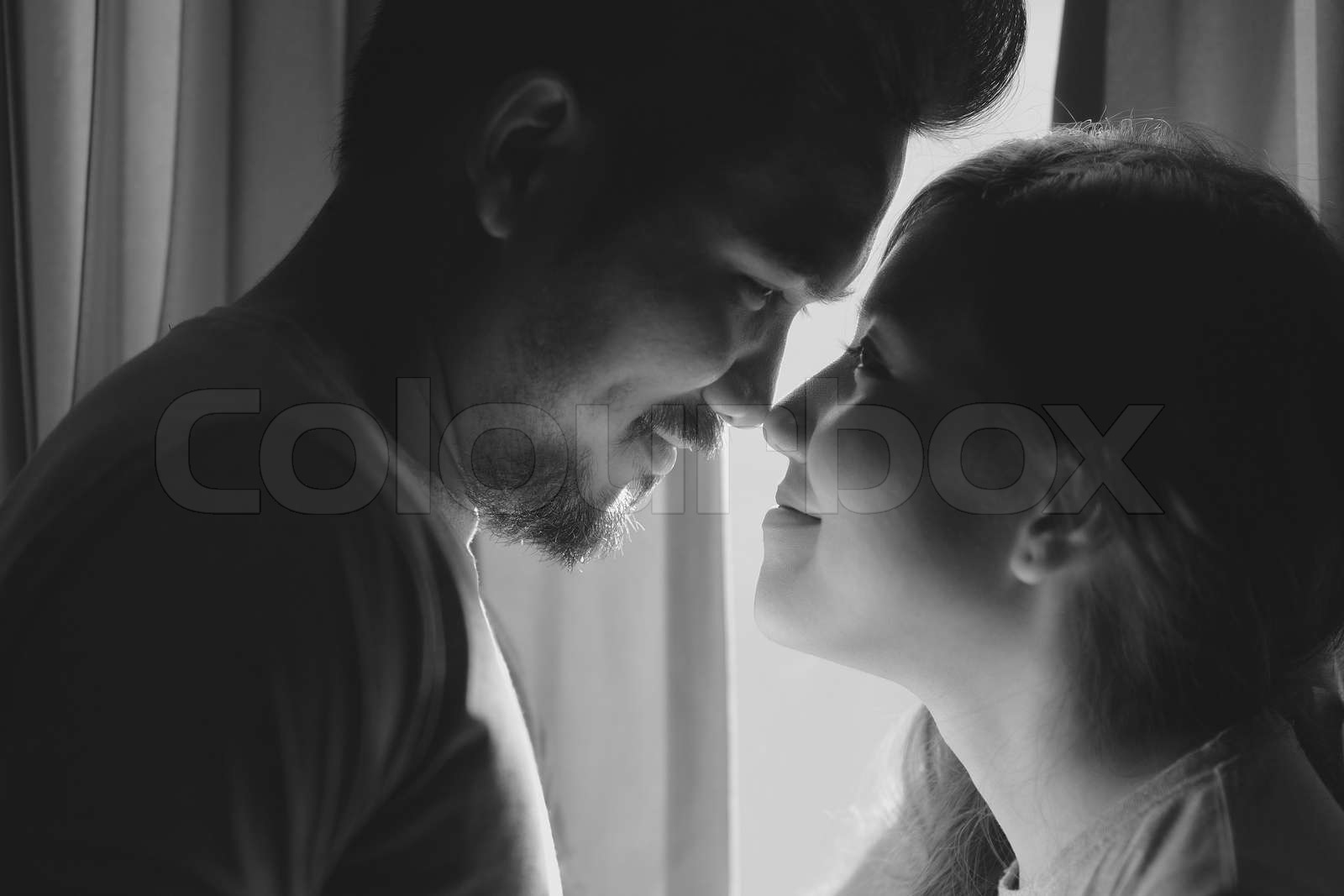 happiness and romantic scene of love couples partners making eye ...