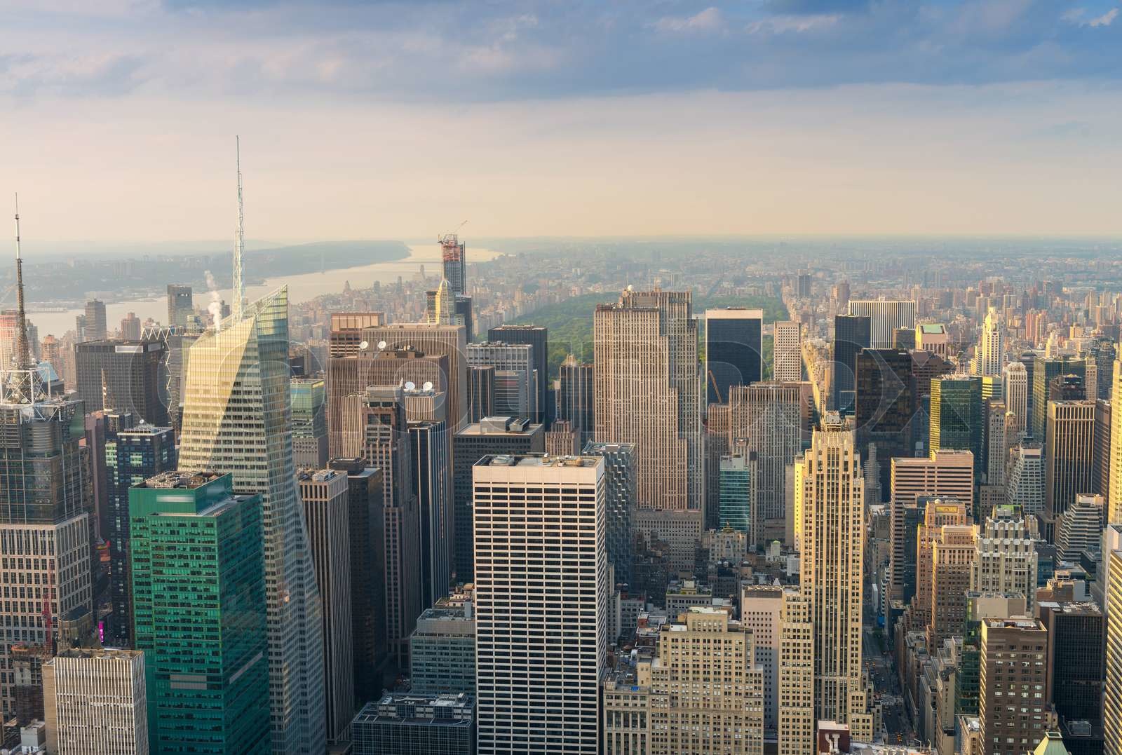 Spectacular aerial view of Manhattan. Skyscrapers at dusk | Stock image ...