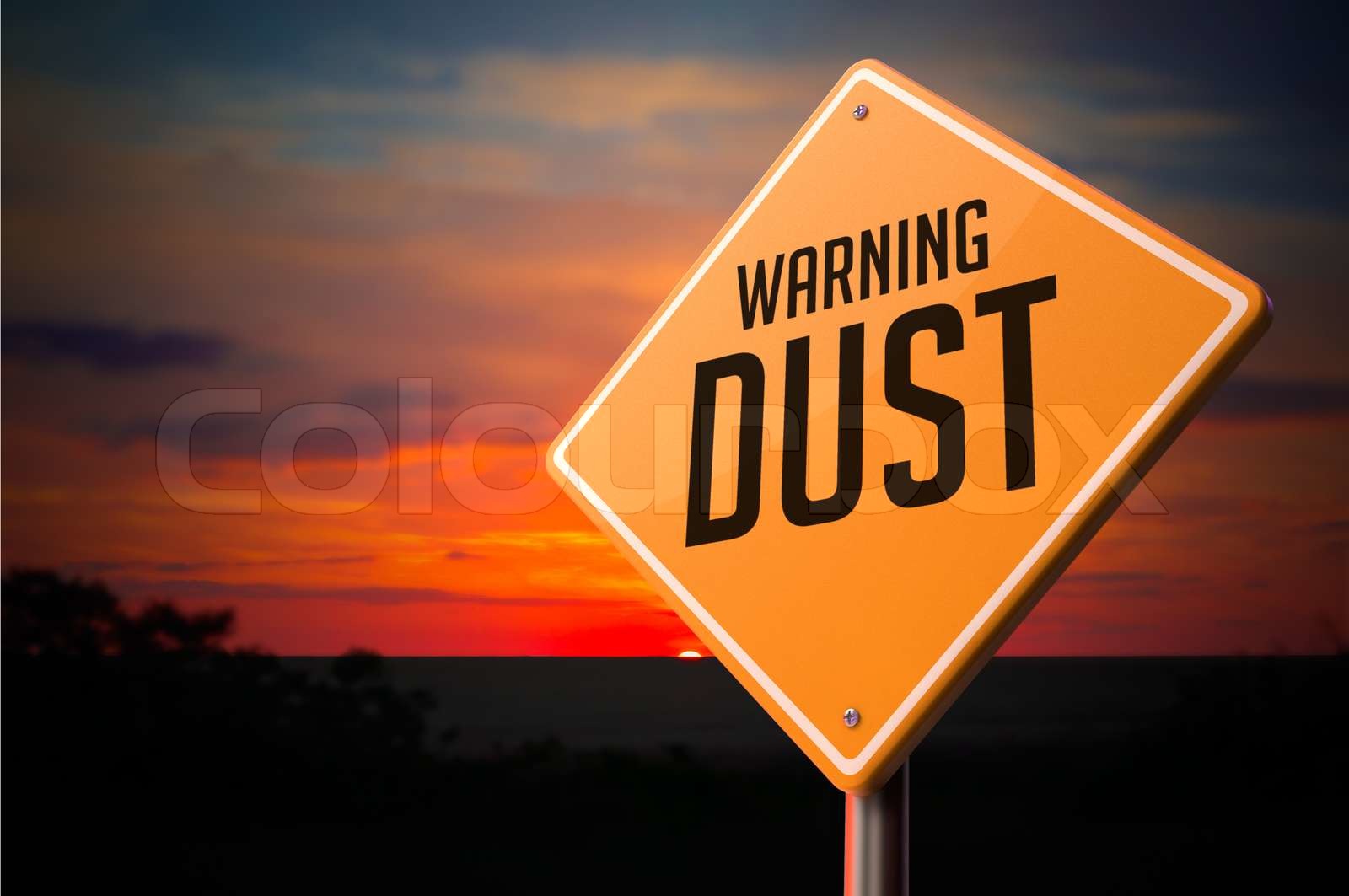 Dust on Warning Road Sign. | Stock image | Colourbox