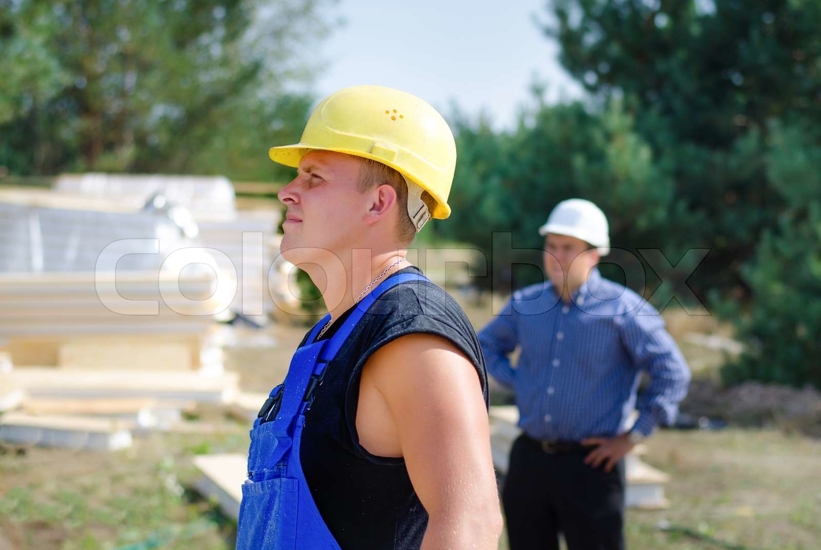 Builder and architect standing watching | Stock image | Colourbox