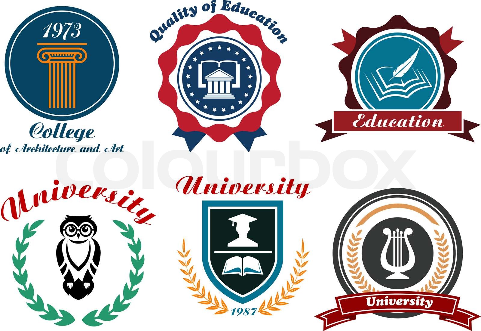 University and college emblems or badges | Stock vector | Colourbox