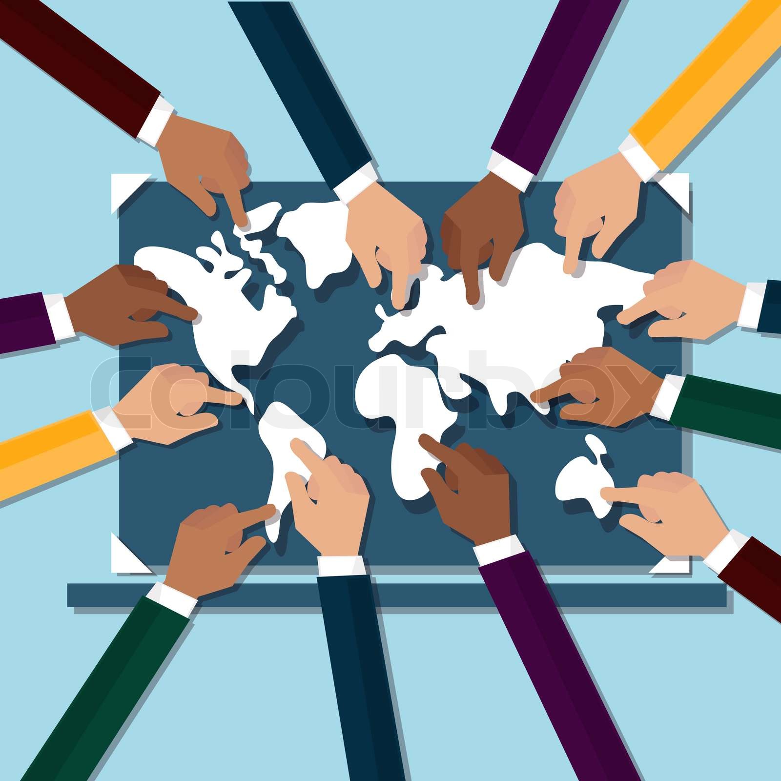 hands touching world map | Stock vector | Colourbox
