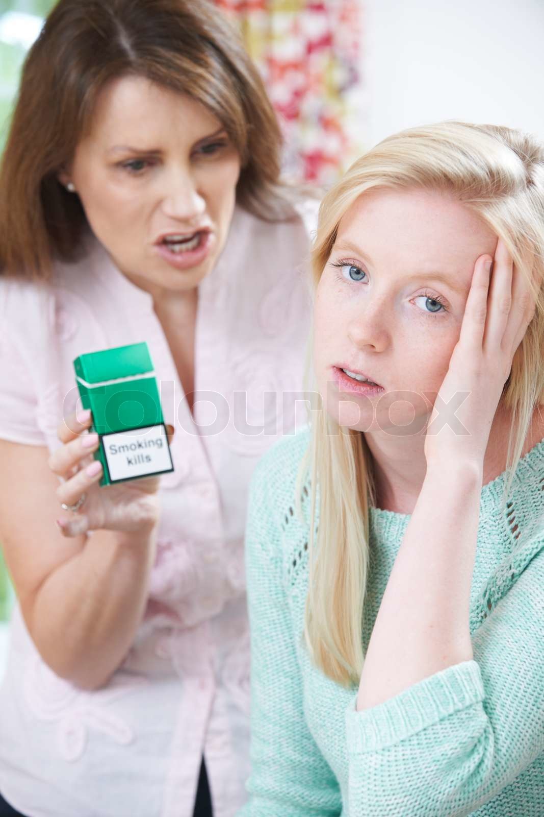 Mother Confronting Daughter Over Dangers Of Smoking Stock Image Colourbox
