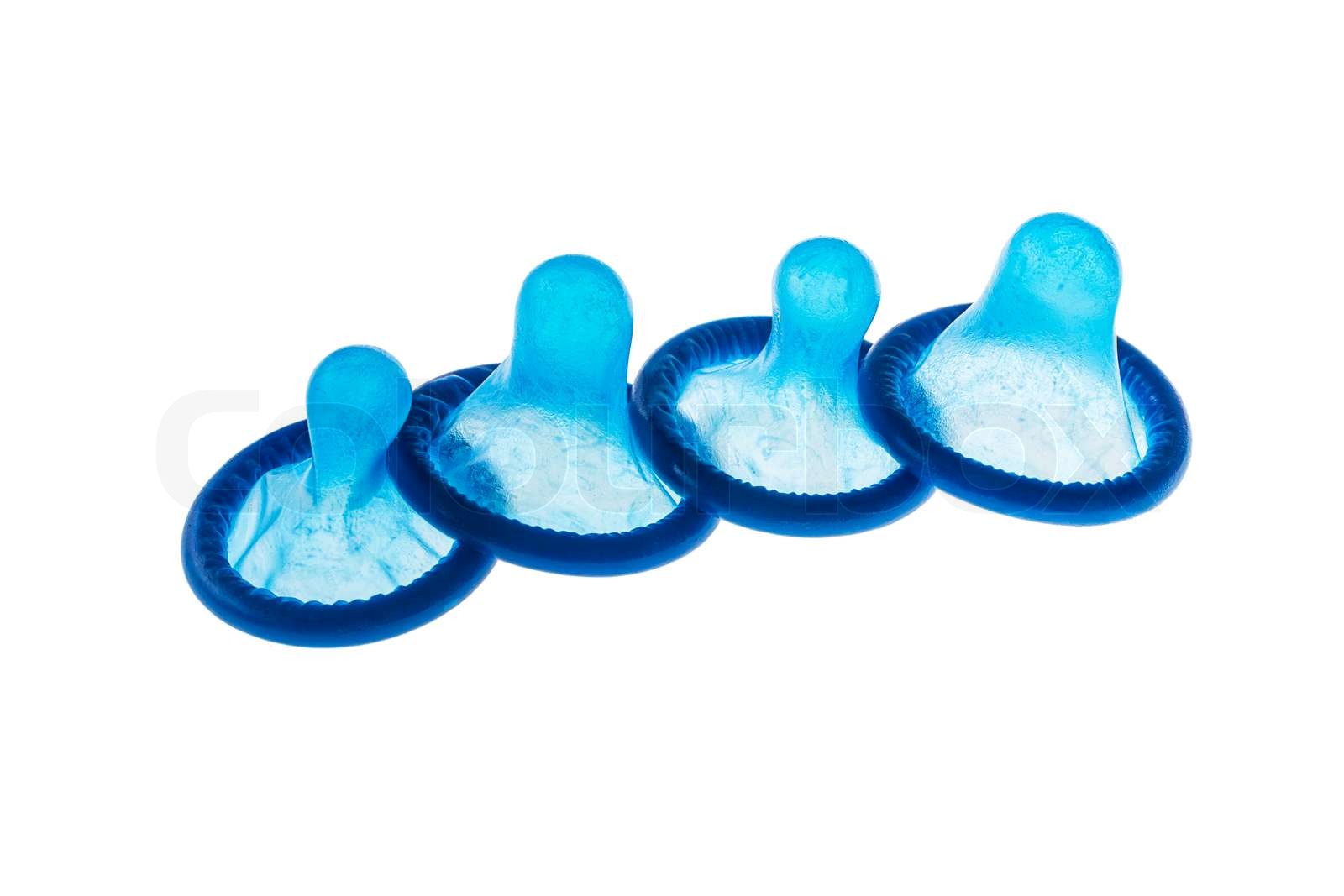 four blue condoms | Stock image | Colourbox