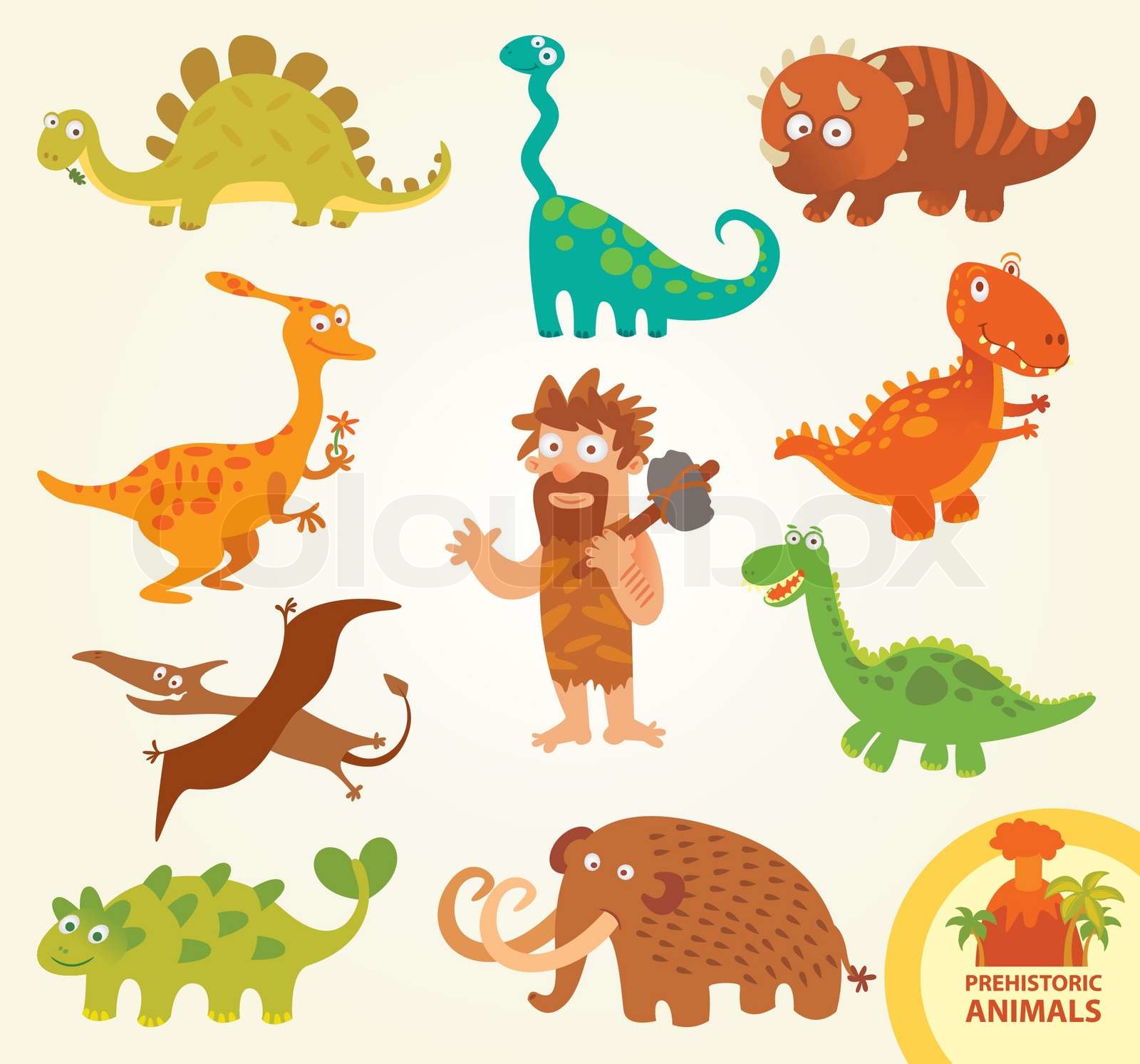 Set funny prehistoric animals. Cartoon character | Stock vector | Colourbox