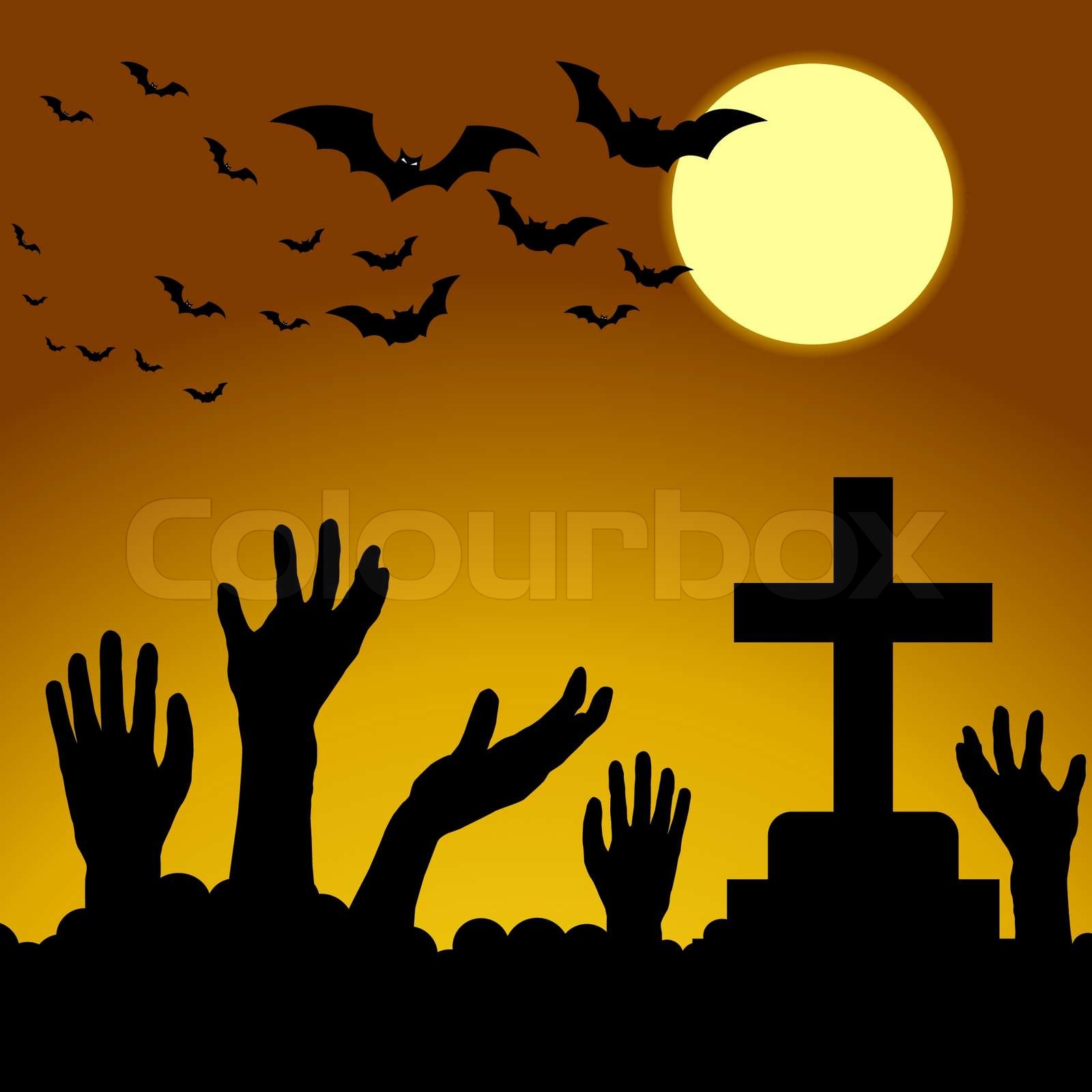 Hand ghosts rising from the grave on Halloween. | Stock vector | Colourbox