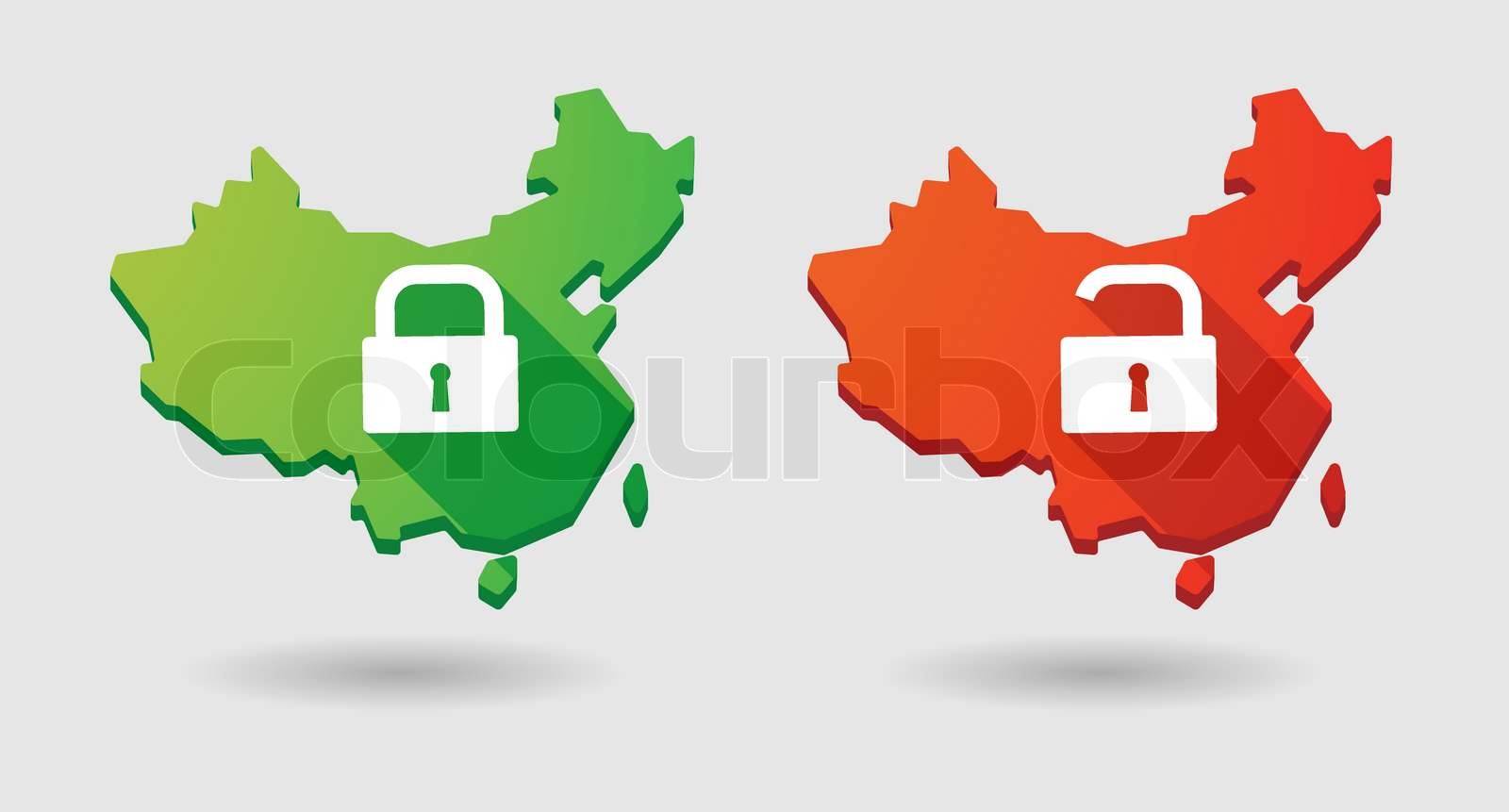 China map lock pad icon set | Stock vector | Colourbox