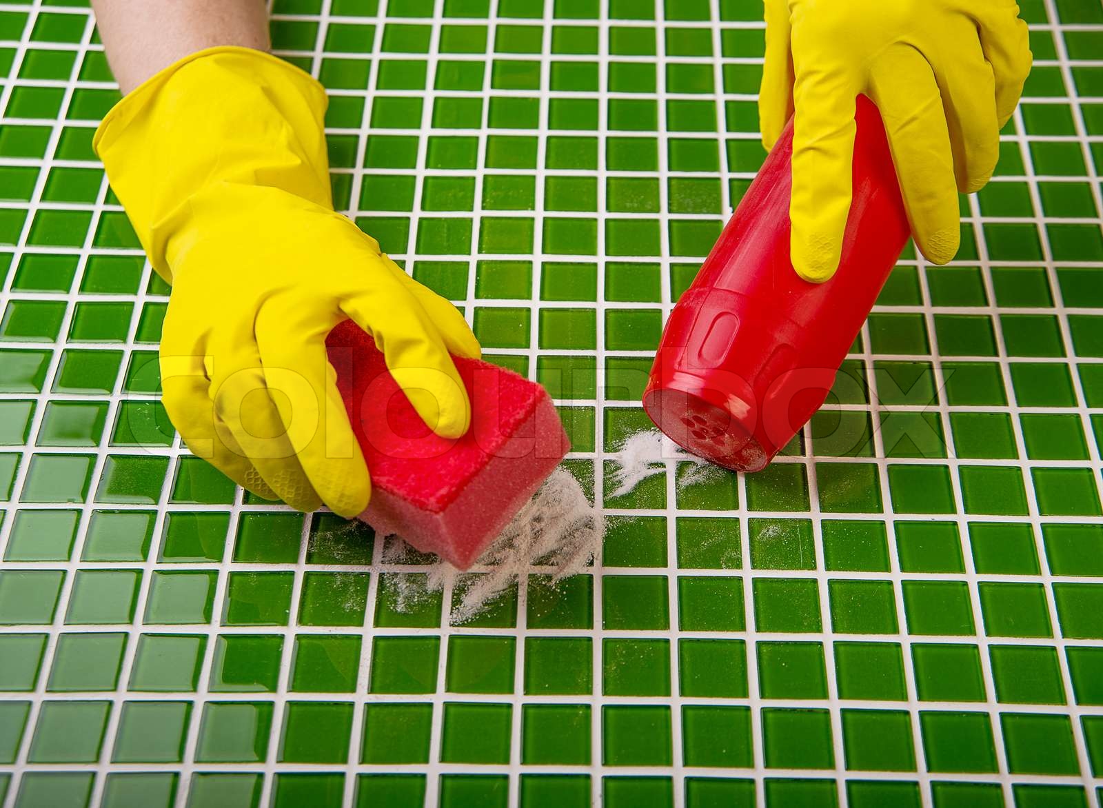 washing the tiles in the bathroom | Stock image | Colourbox