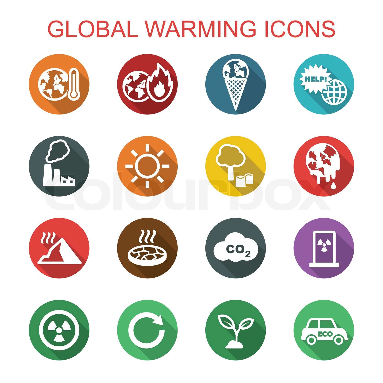 global warming long shadow icons | Stock vector | Colourbox