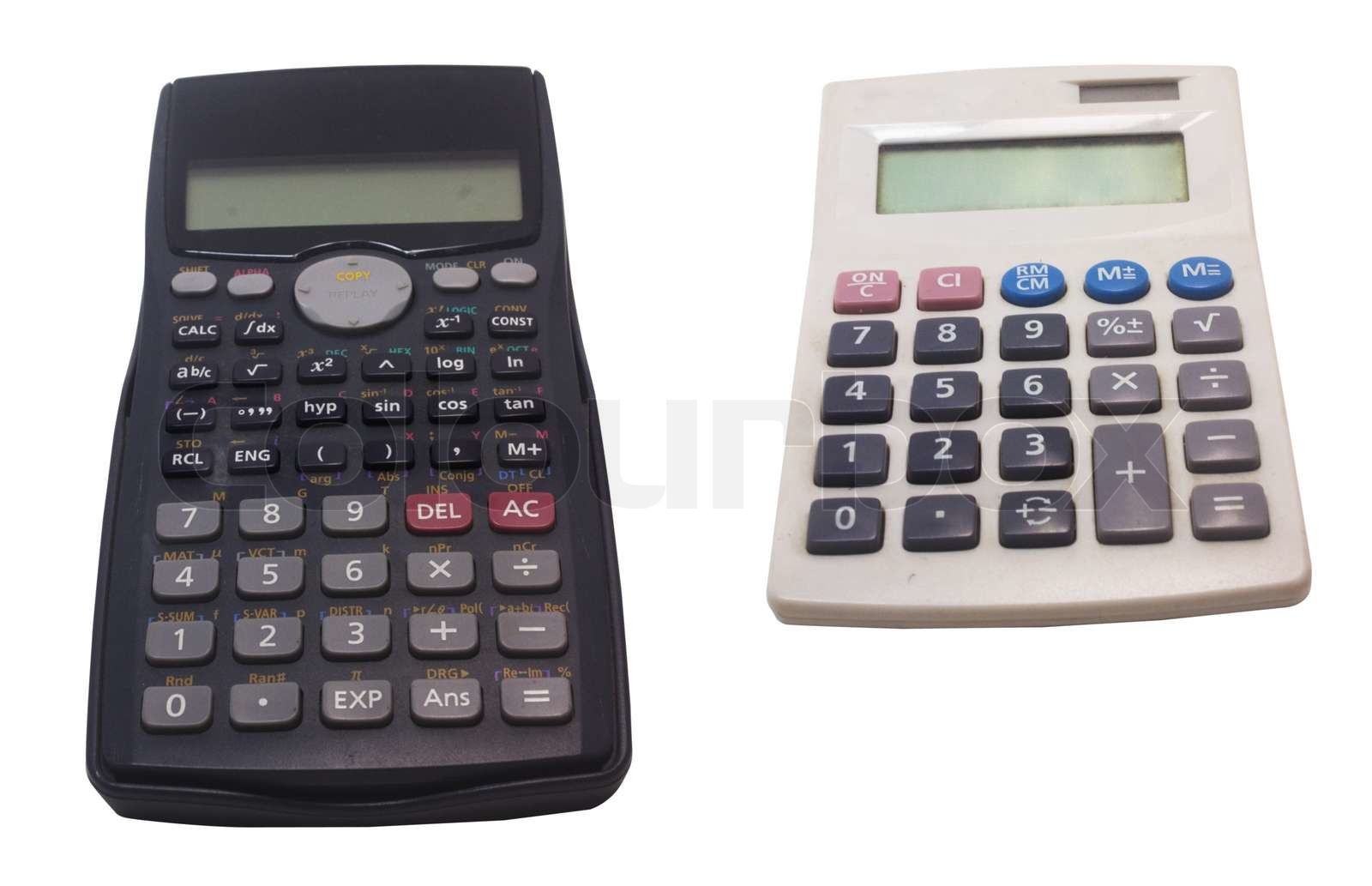 2 kind of calculators isolated on white, for concepts or traditional ...