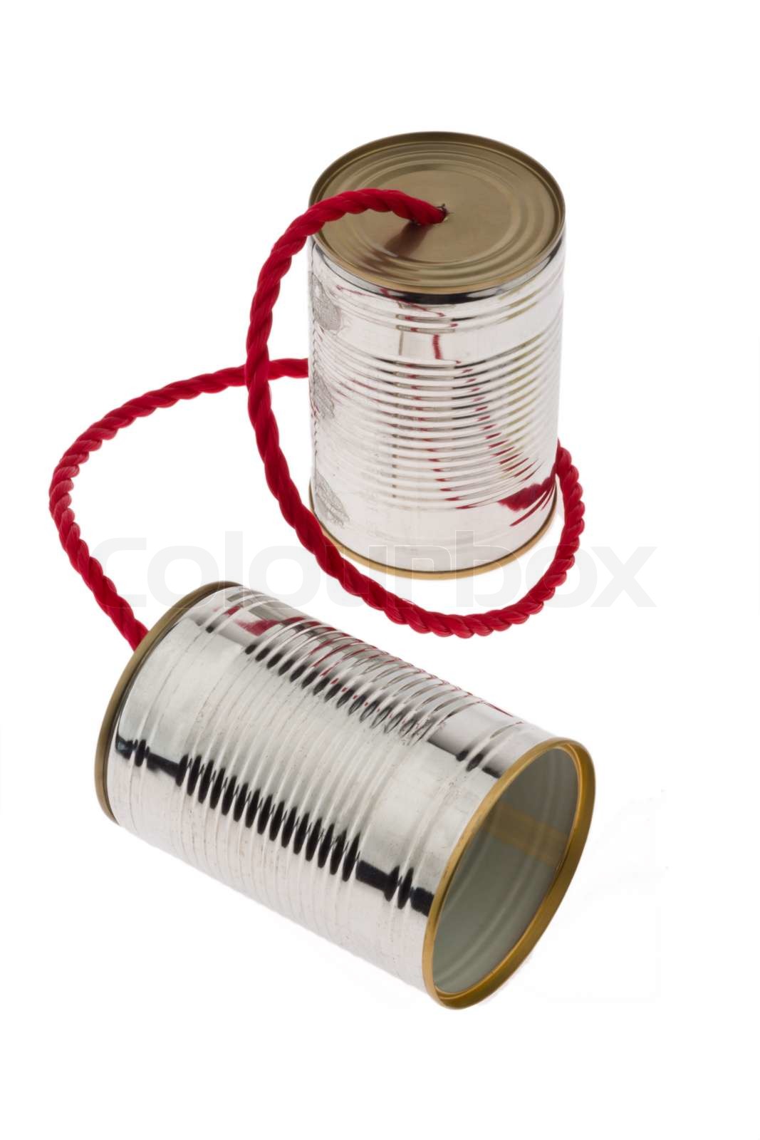 Two tin cans with string as a symbol fKommunikation photo. | Stock ...