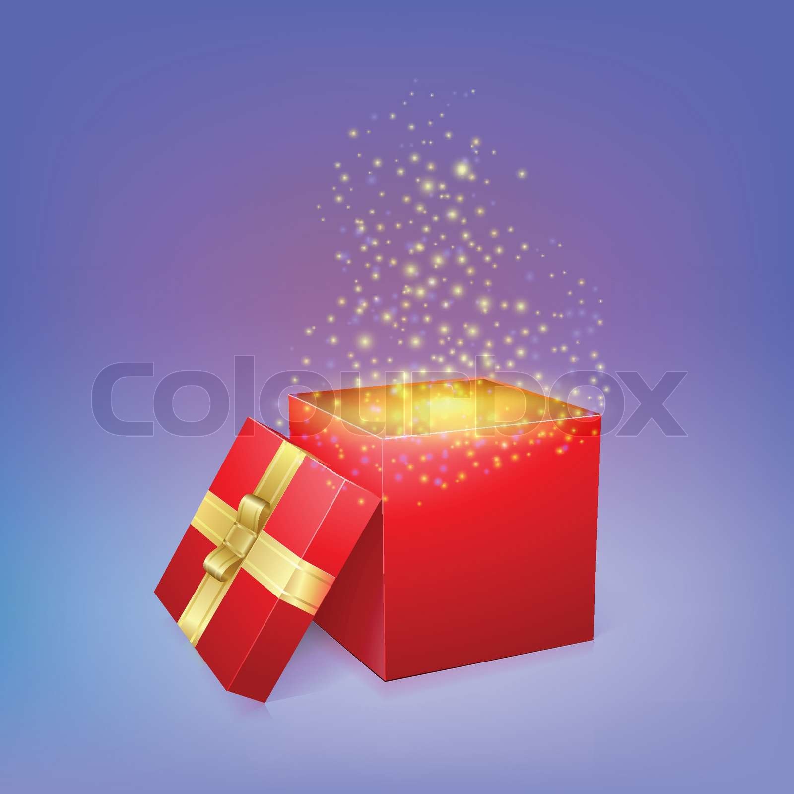 Open gift box with magic light fireworks. | Stock vector | Colourbox