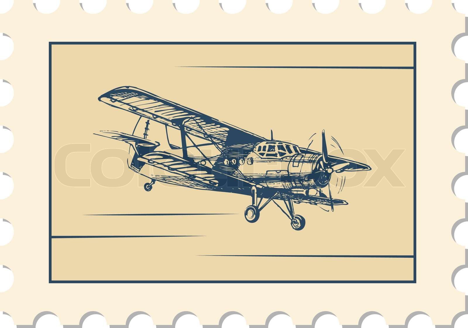post stamp, biplane | Stock vector | Colourbox
