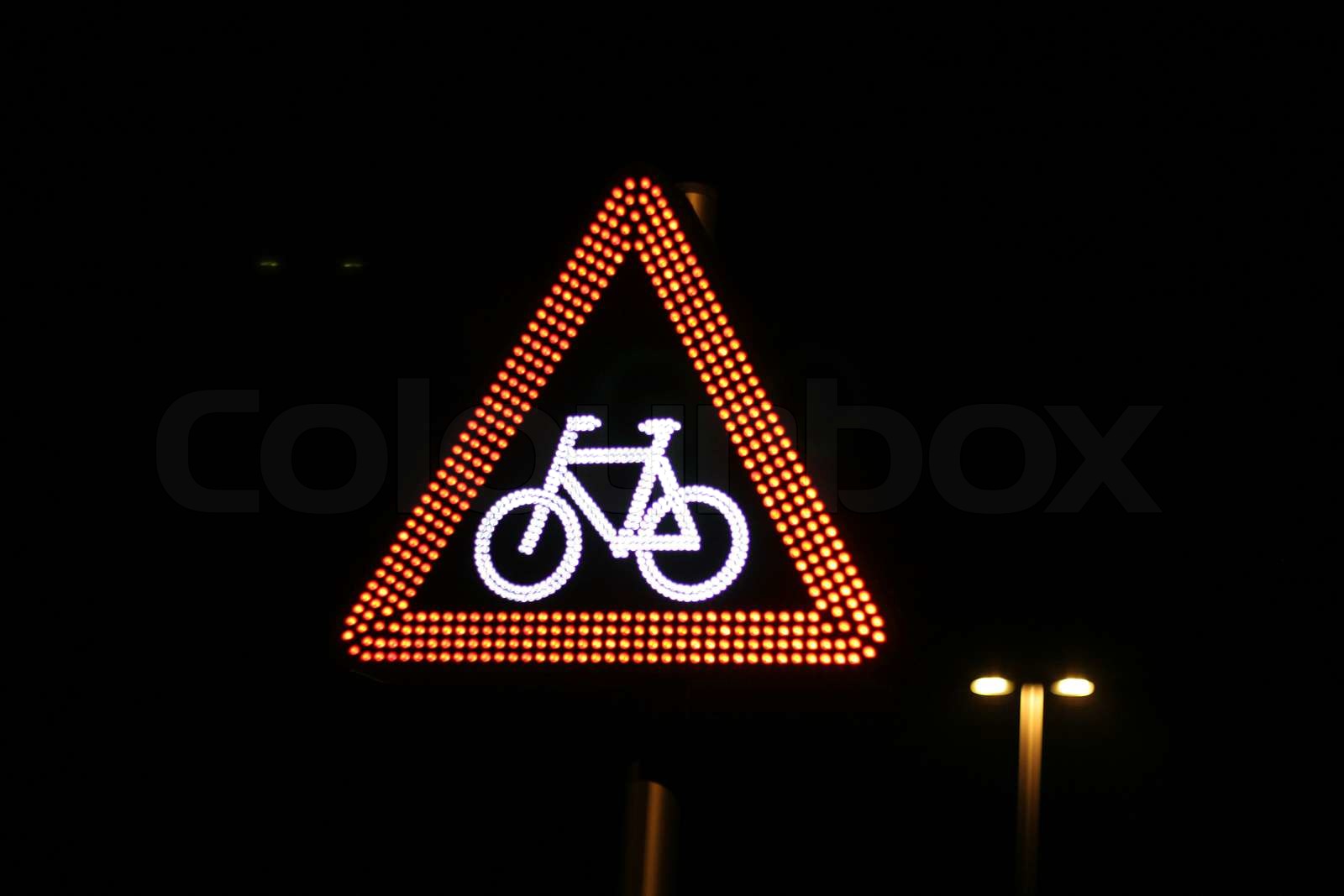 bike warning sign in the night | Stock image | Colourbox