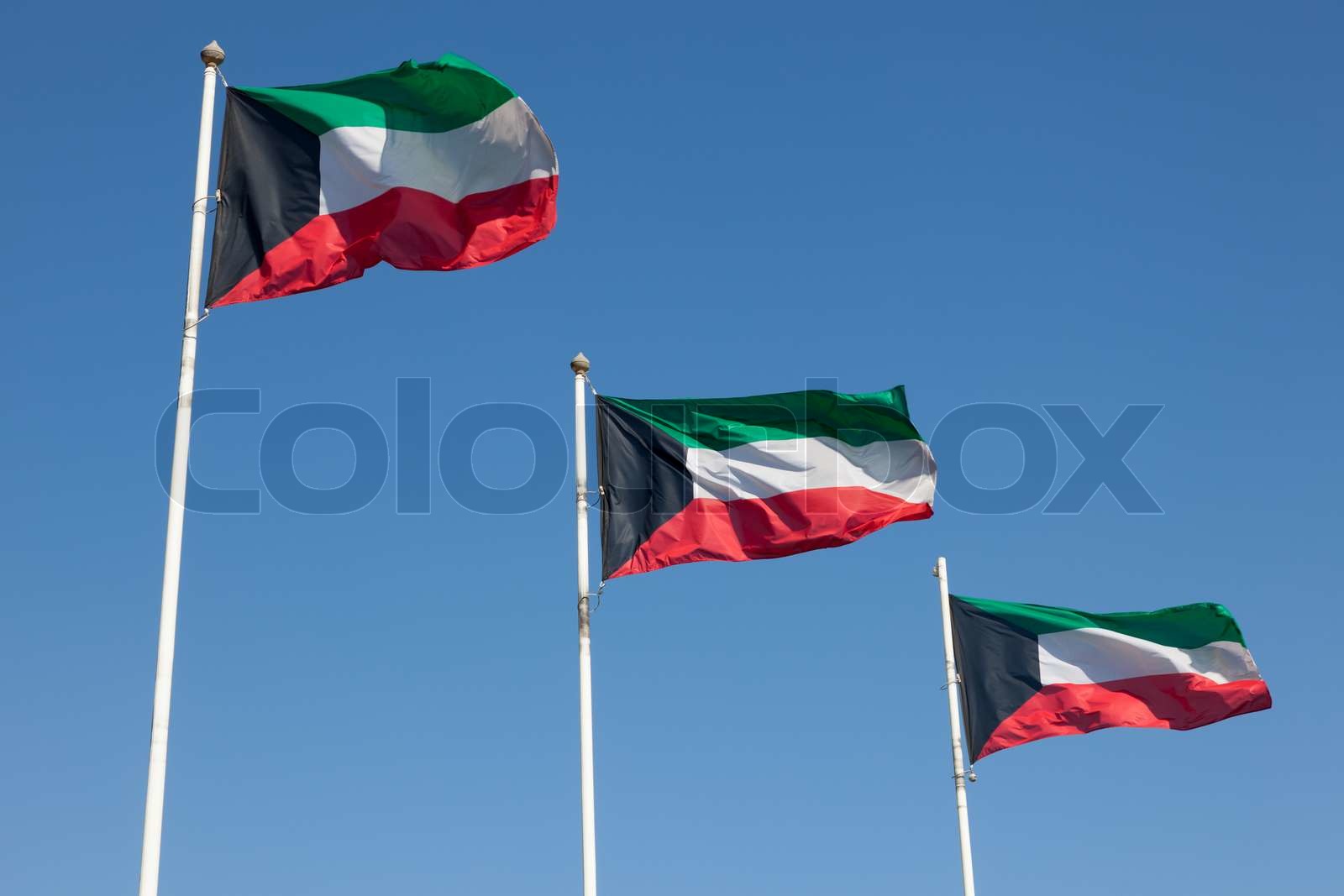 Three national flags of Kuwait waving in the wind | Stock image | Colourbox