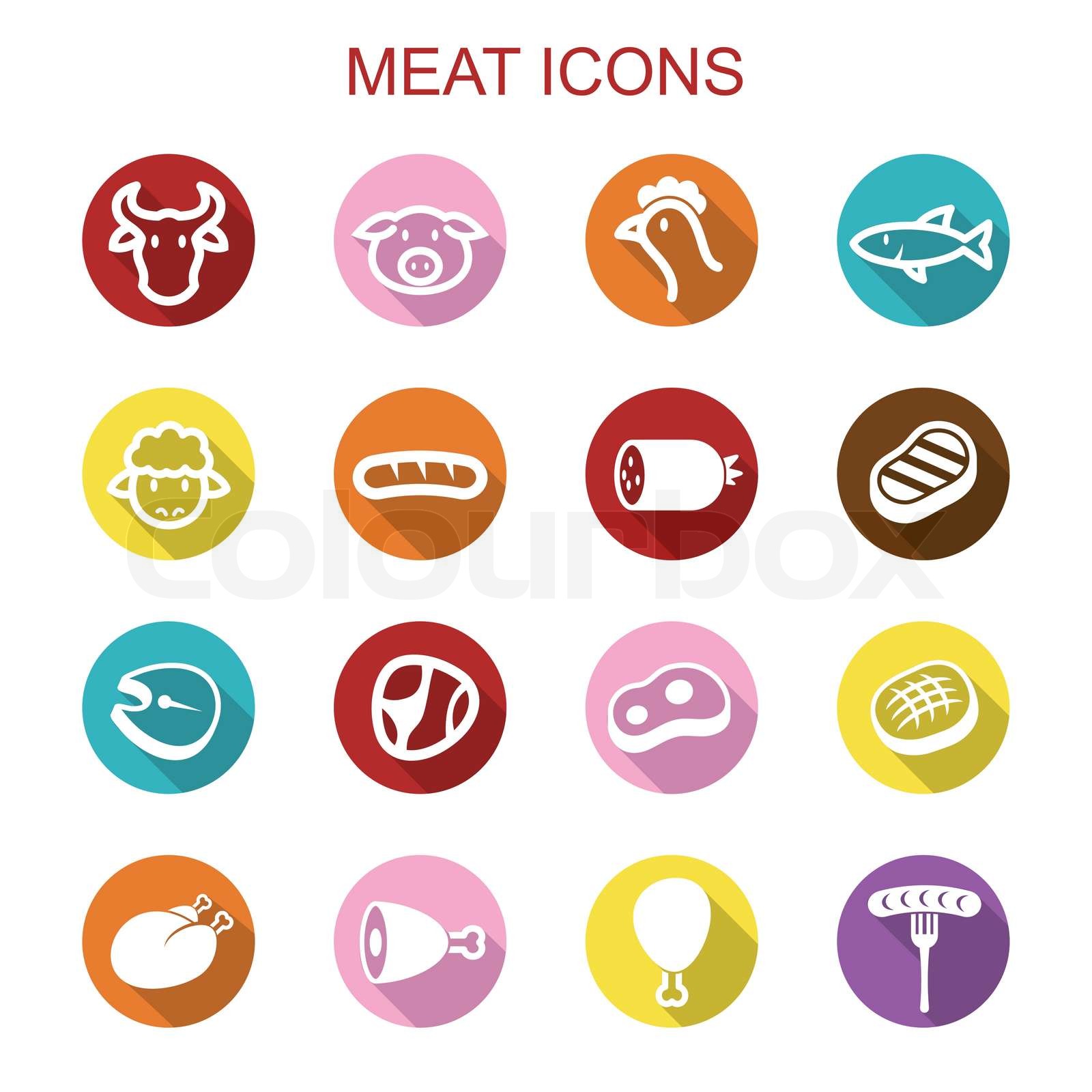 meat long shadow icons | Stock vector | Colourbox