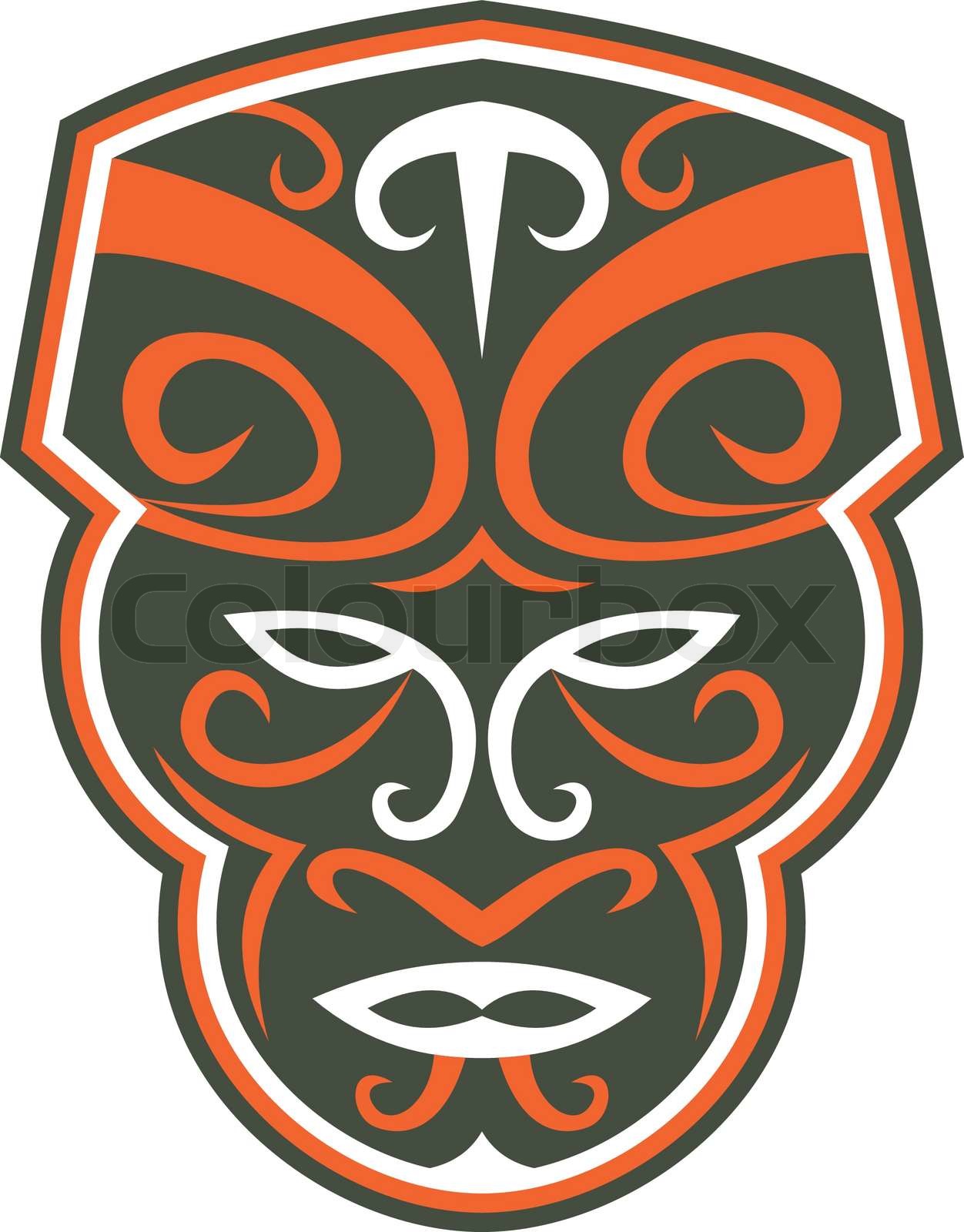 Maori Mask Face Front Retro | Stock vector | Colourbox
