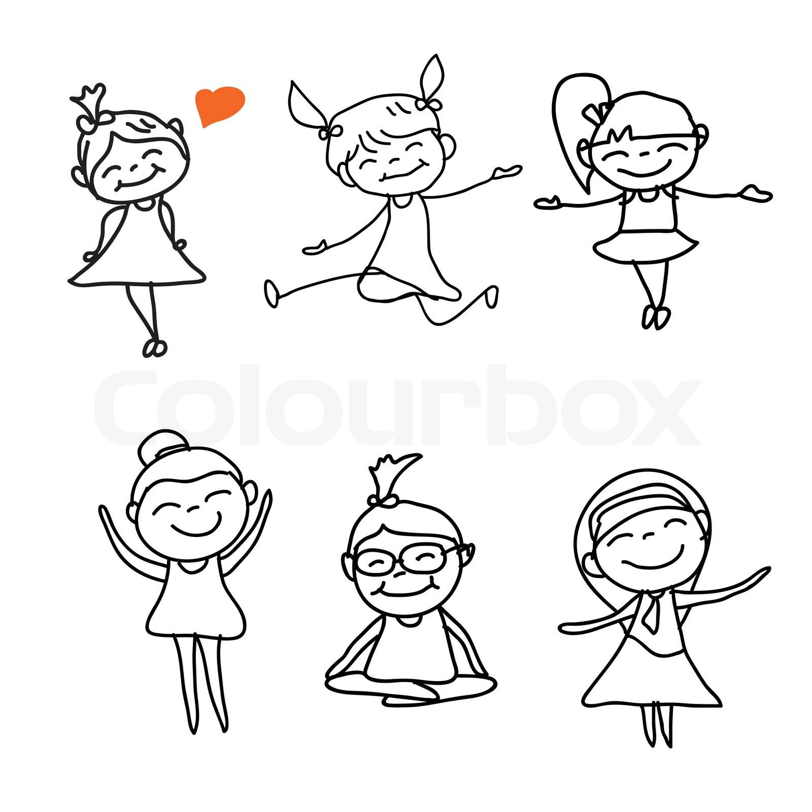 hand drawing cartoon kids playing | Stock vector | Colourbox