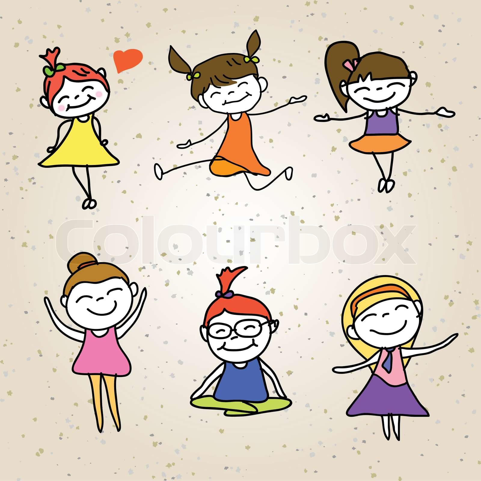 hand drawing cartoon kids playing | Stock vector | Colourbox