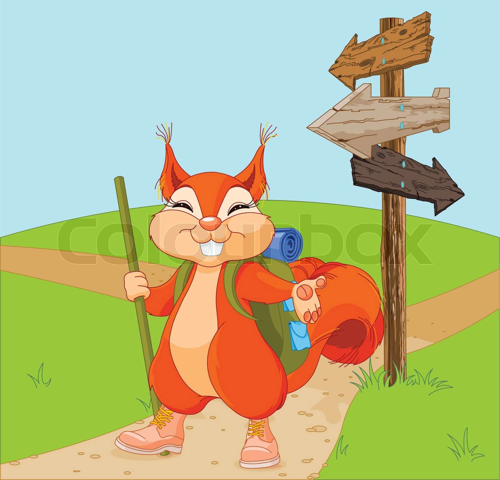 Funny squirrel for a walk | Stock vector | Colourbox