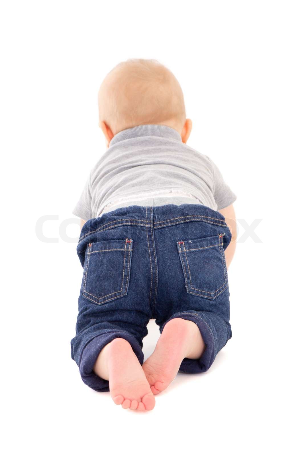 back view of little baby boy toddler isolated on white | Stock image ...