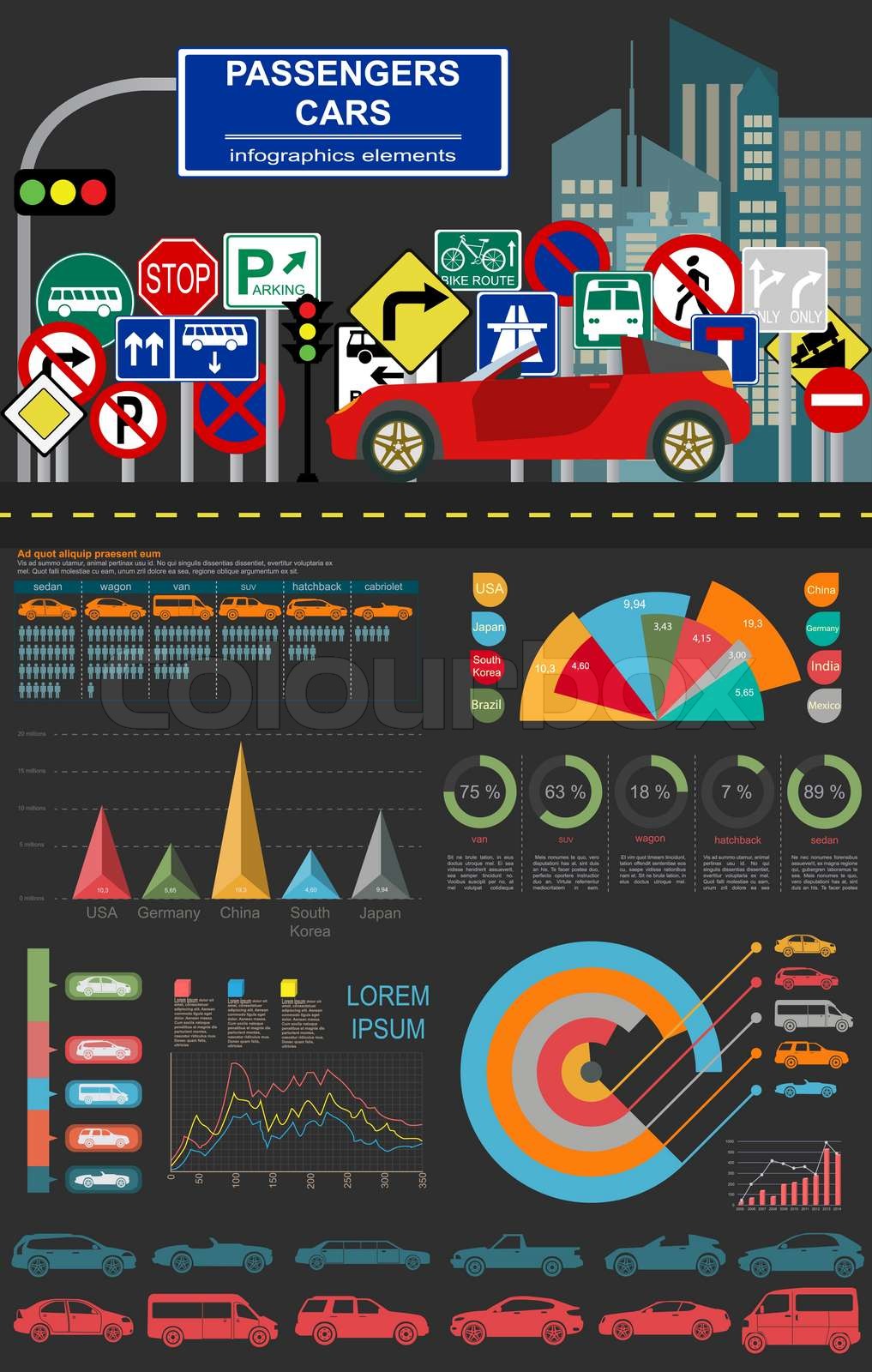 Passenger car, transportation infographics | Stock vector | Colourbox