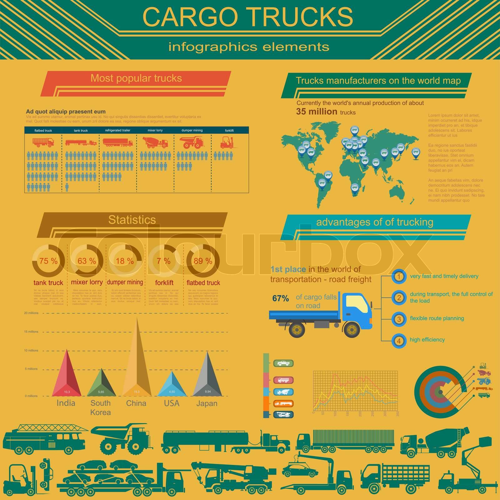Cargo transportation infographics, trucks, lorry. Elements infographics ...