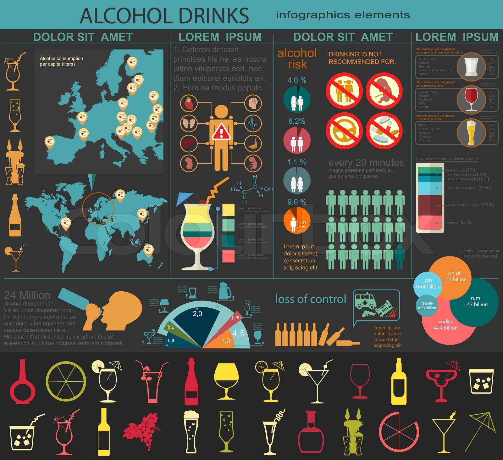 Alcohol drinks infographic | Stock vector | Colourbox