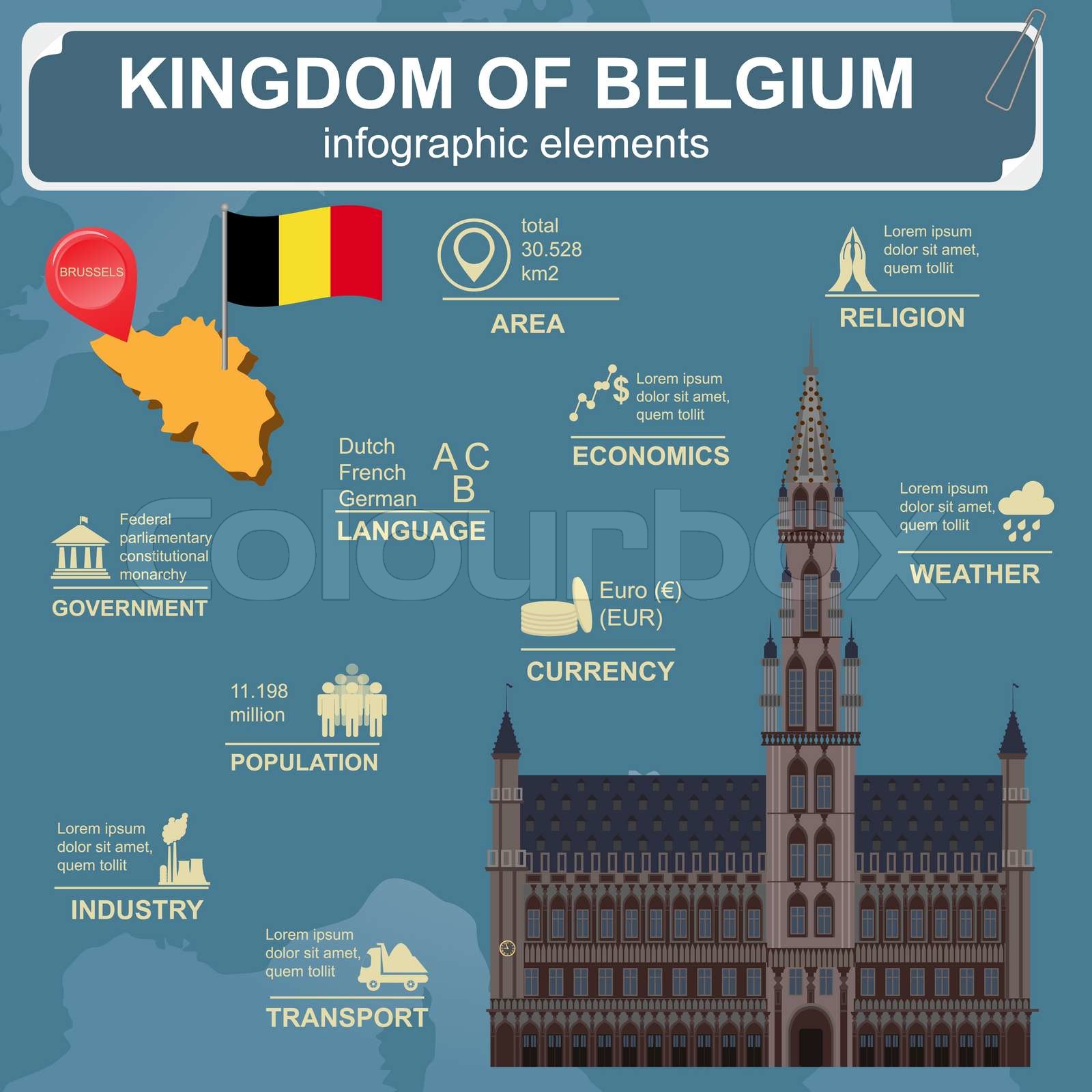 Belgium infographics, statistical data, sights. | Stock vector | Colourbox