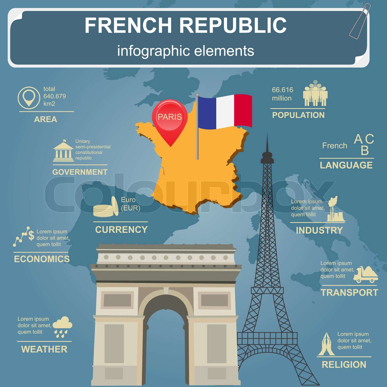 France infographics, statistical data, sights. | Stock vector | Colourbox