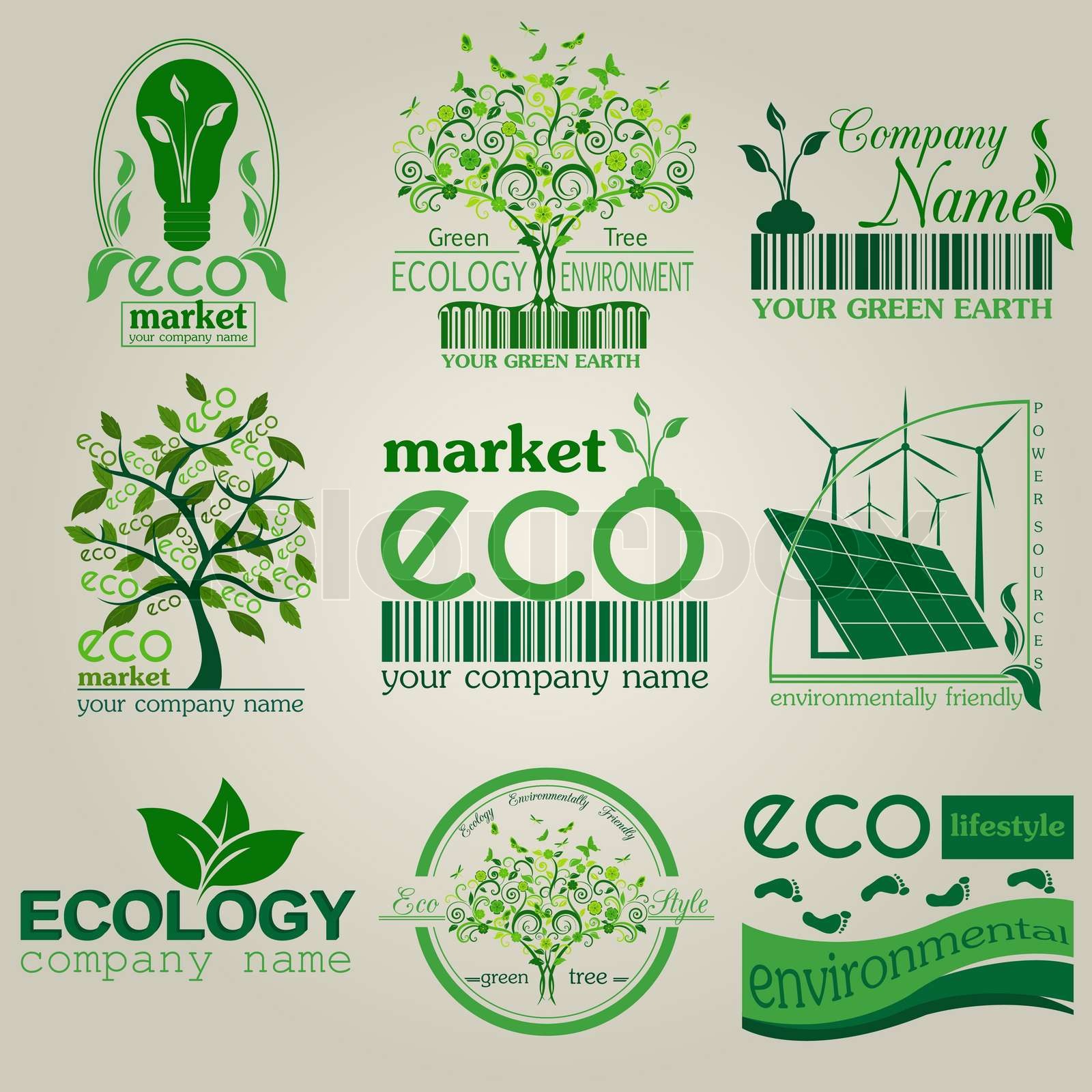 Set of ecology, environment and recycling logos. Vector logo templates ...