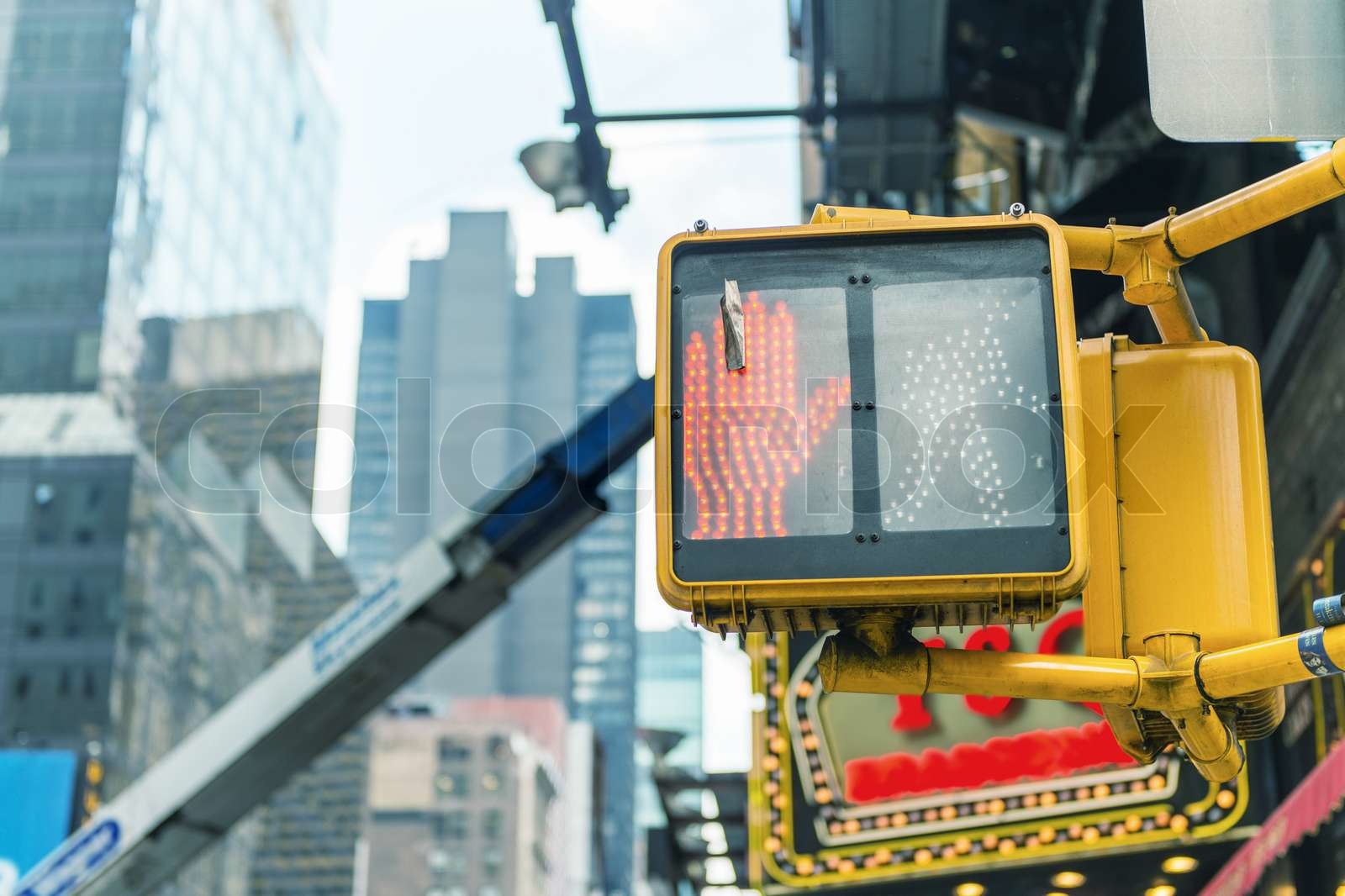 Pedestrian stop sign in New York street | Stock image | Colourbox