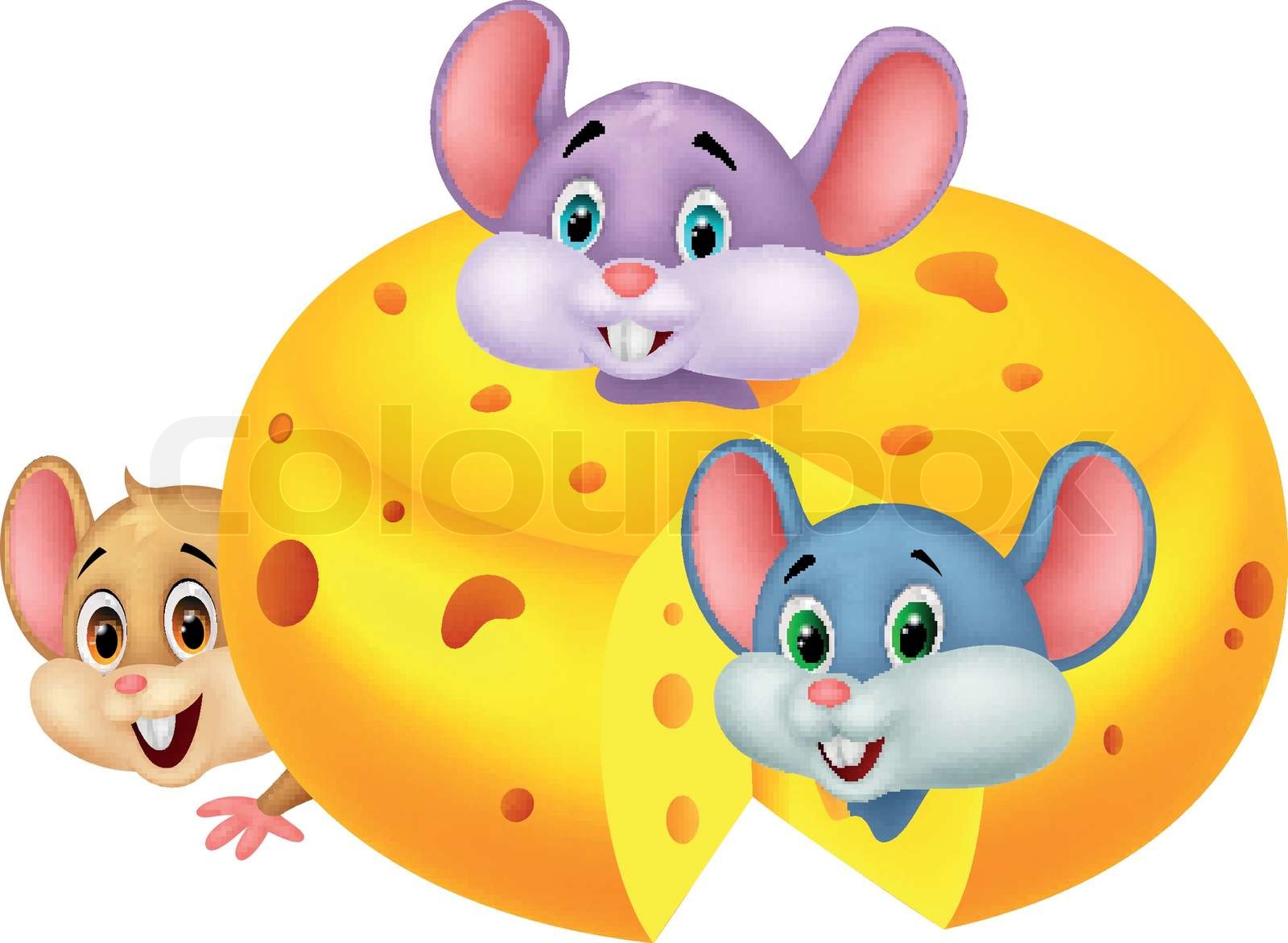 Cartoon mouse hiding inside cheddar cheese | Stock vector | Colourbox